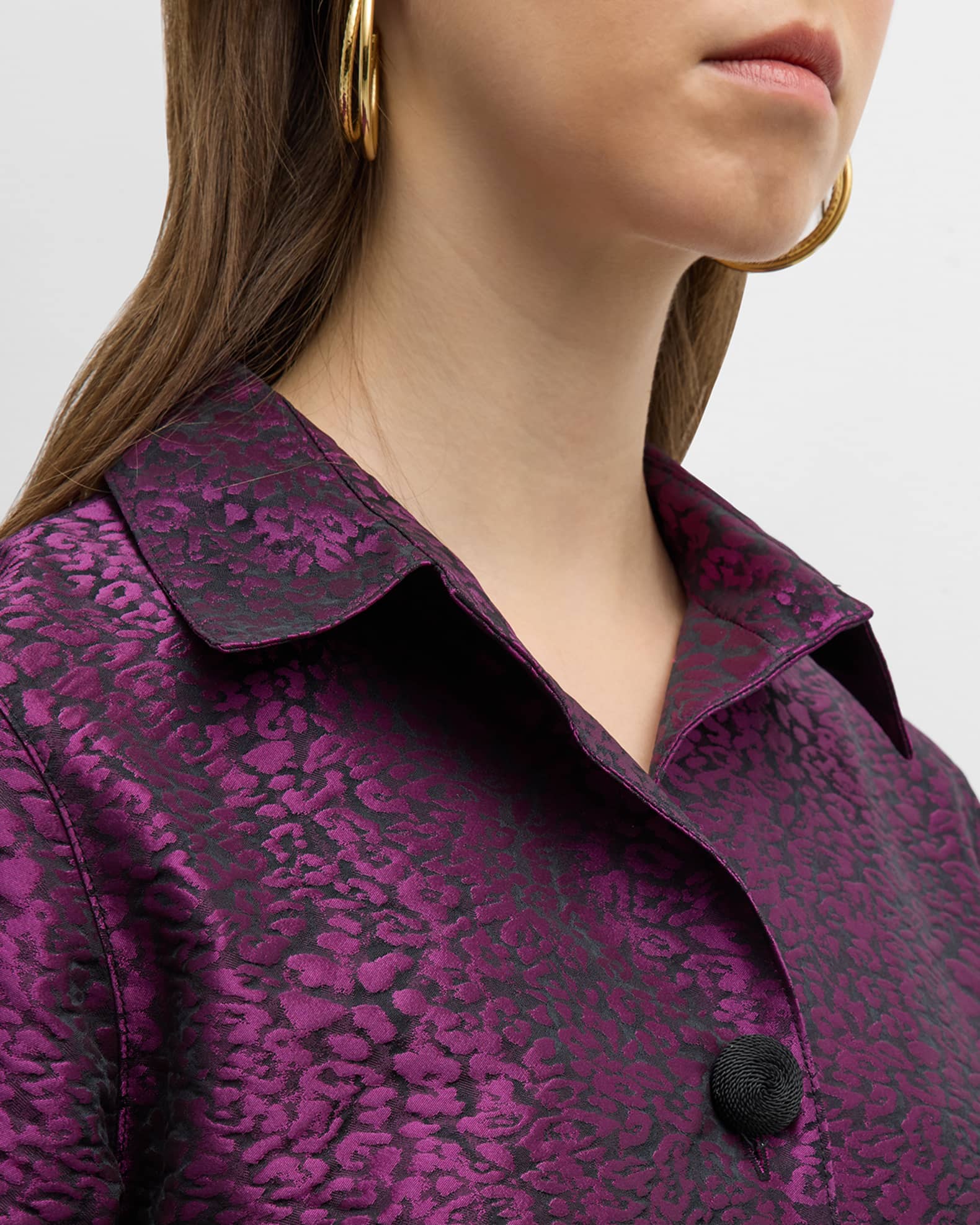 Caroline Rose Luminous Leopard Bell-Sleeve Jacquard Shirt | Neiman Marcus