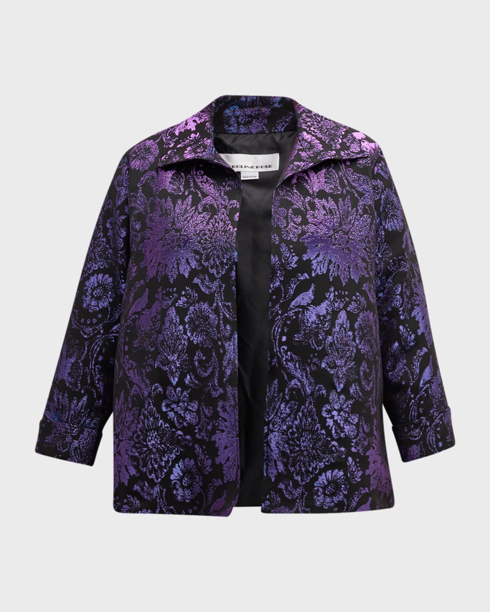 Caroline Rose Plus Midnight Radiance Floral Jacquard Jacket | Neiman Marcus