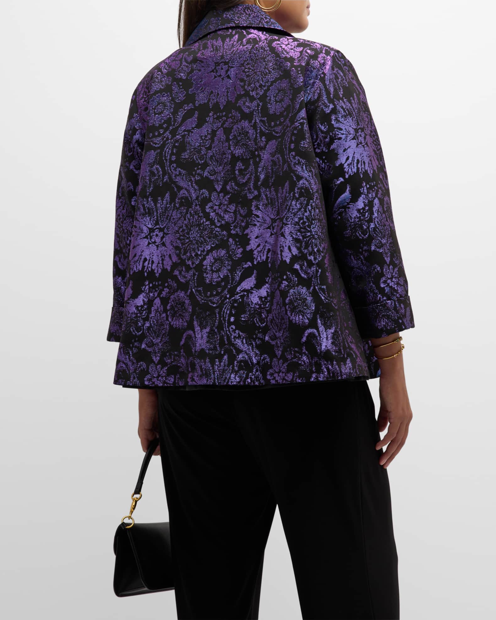 Caroline Rose Plus Midnight Radiance Floral Jacquard Jacket | Neiman Marcus