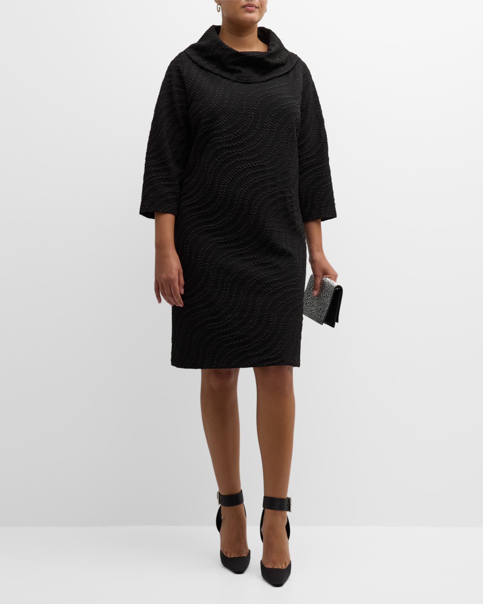 Caroline Rose Plus Plus Size Opera Textured Cowl-Neck Midi Dress | Neiman Marcus