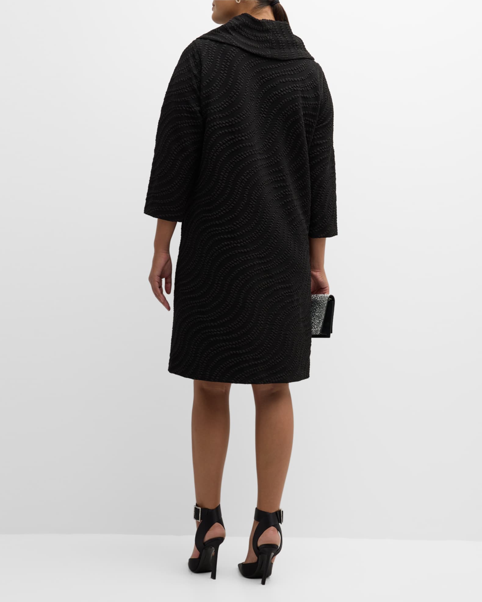 Caroline Rose Plus Plus Size Opera Textured Cowl-Neck Midi Dress | Neiman Marcus