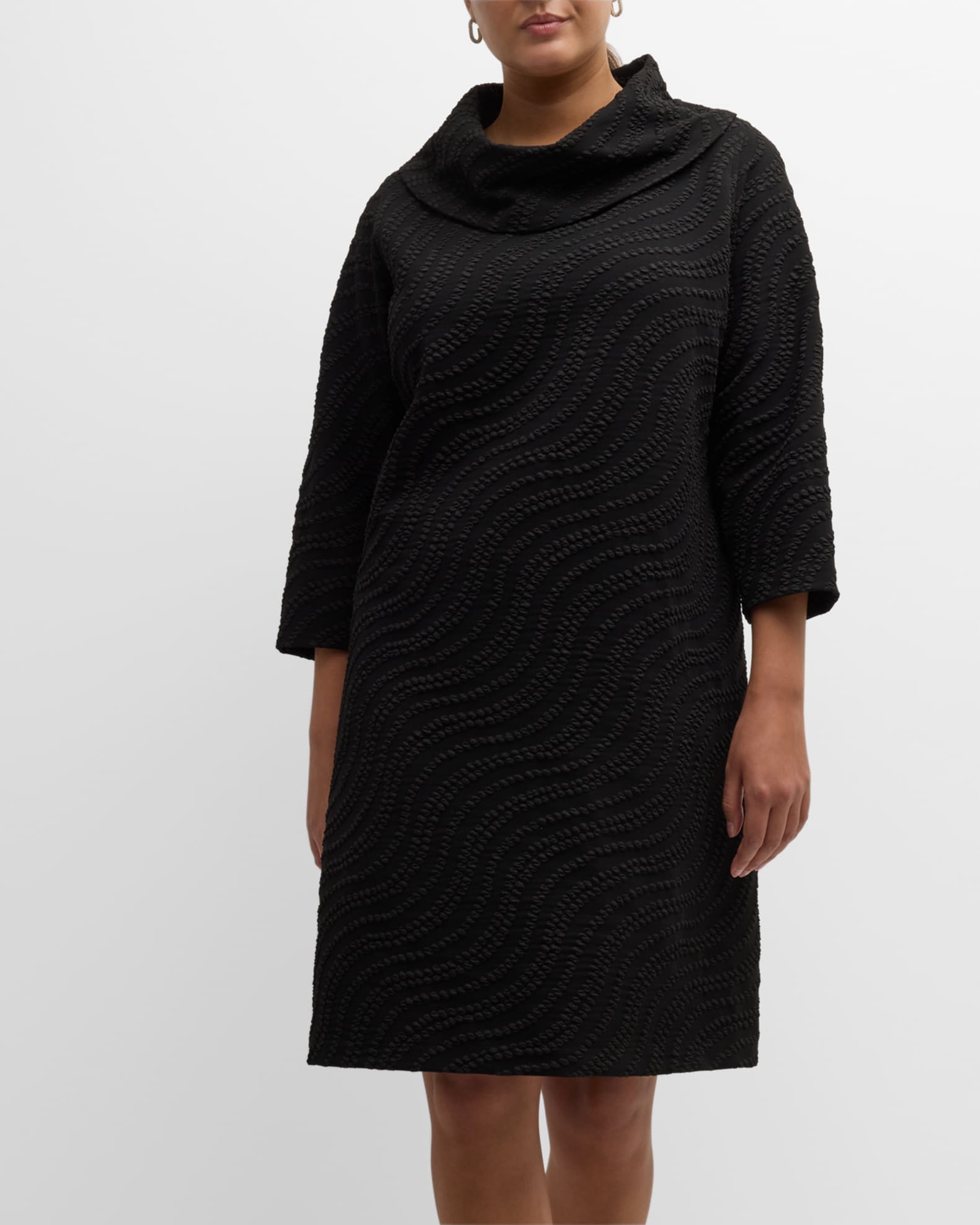 Caroline Rose Plus Plus Size Opera Textured Cowl-Neck Midi Dress | Neiman Marcus