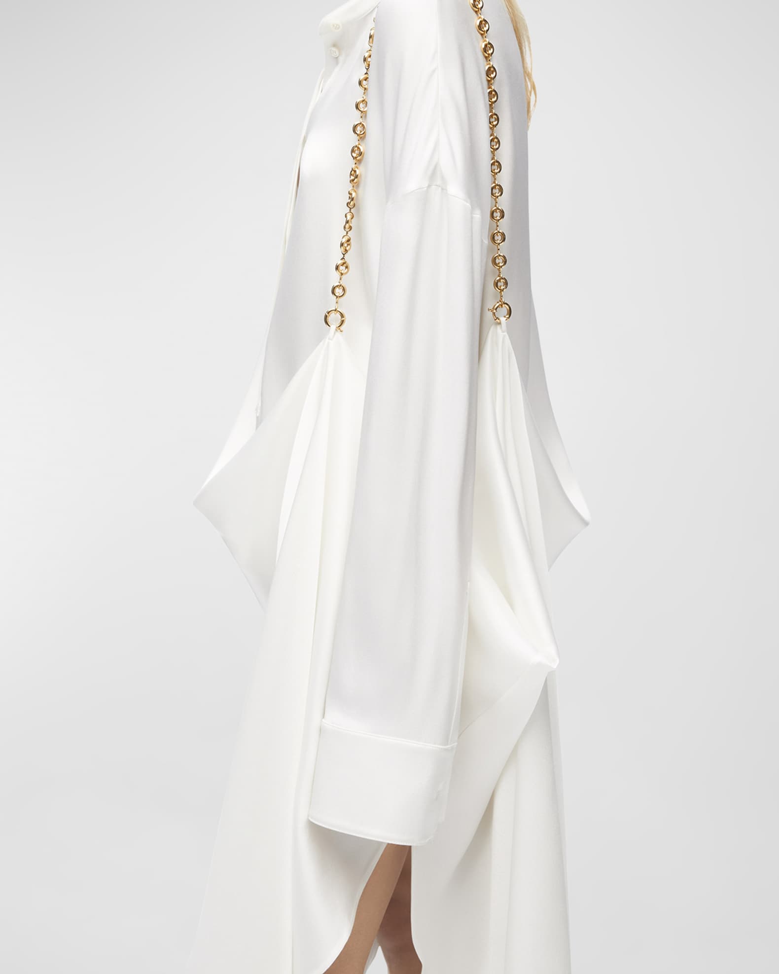 Loewe Silk Long Shirtdress with Chain Drape Detail | Neiman Marcus