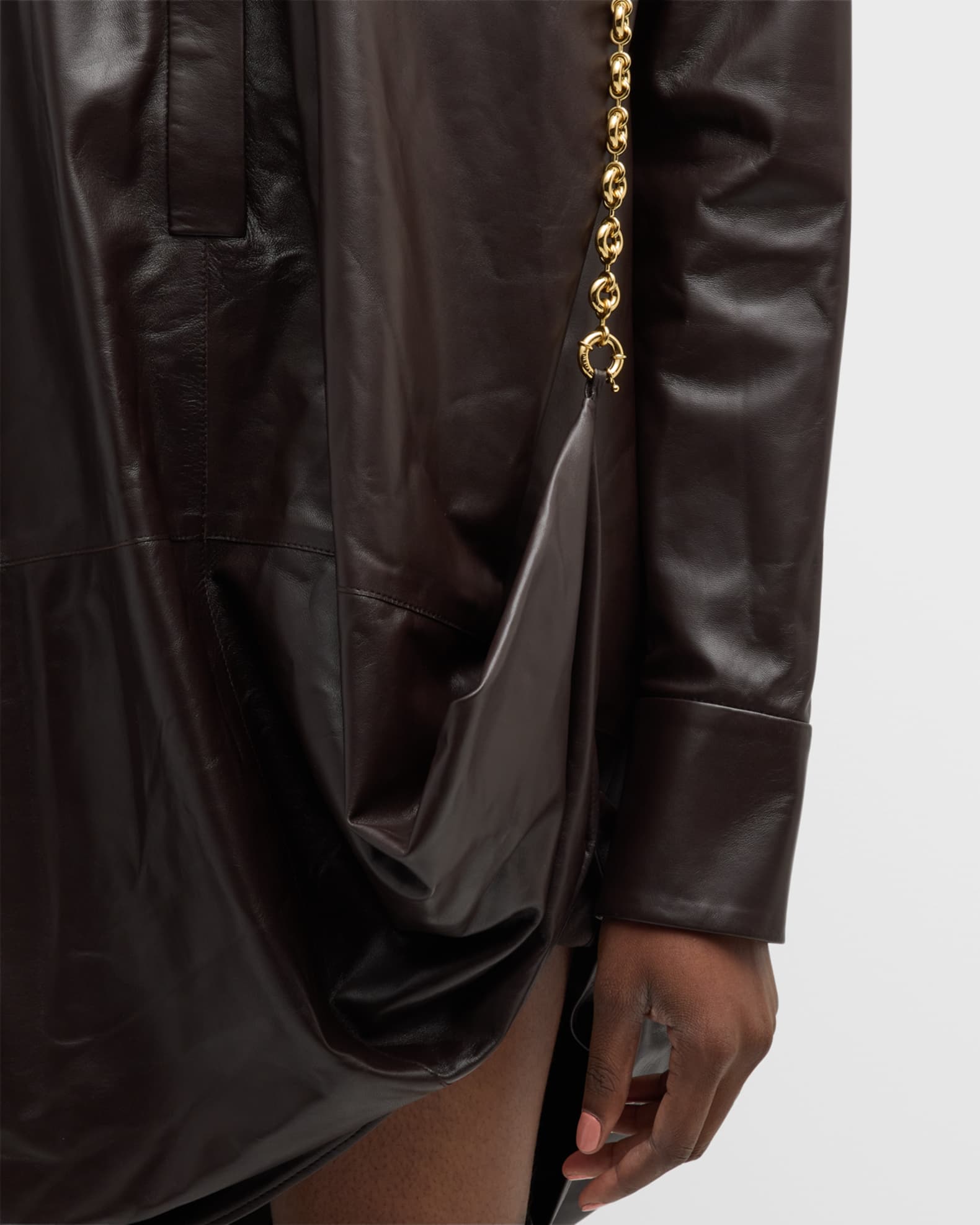 Loewe Chain Draped Leather Shirtdress | Neiman Marcus