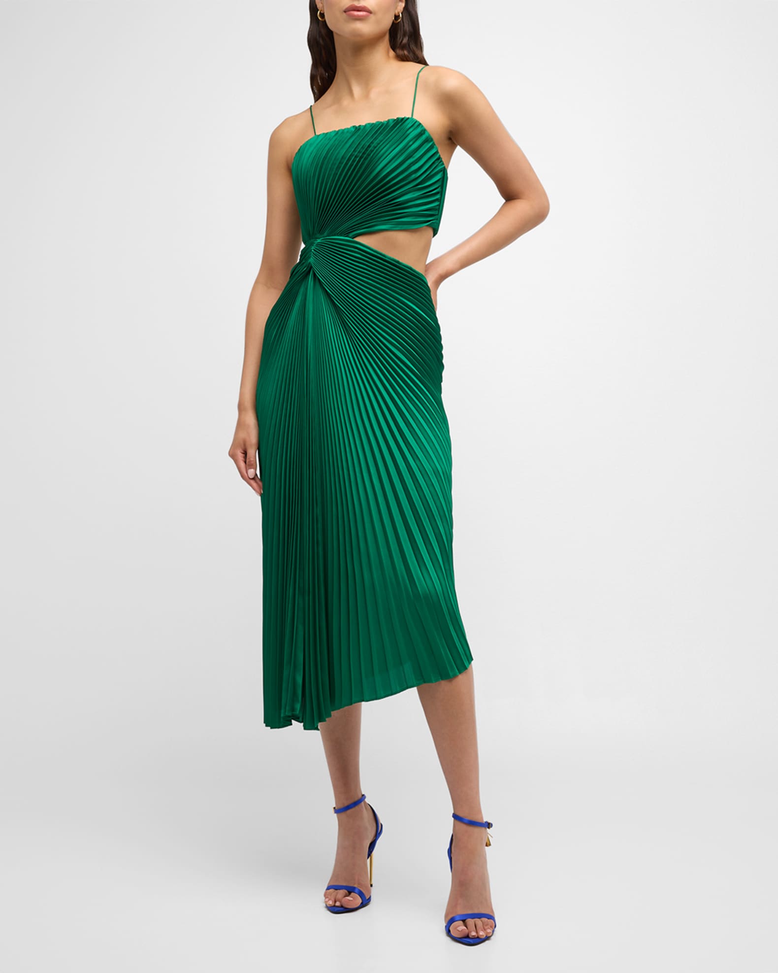 Alice + Olivia Fayeth Pleated Asymmetric Maxi Dress | Neiman Marcus