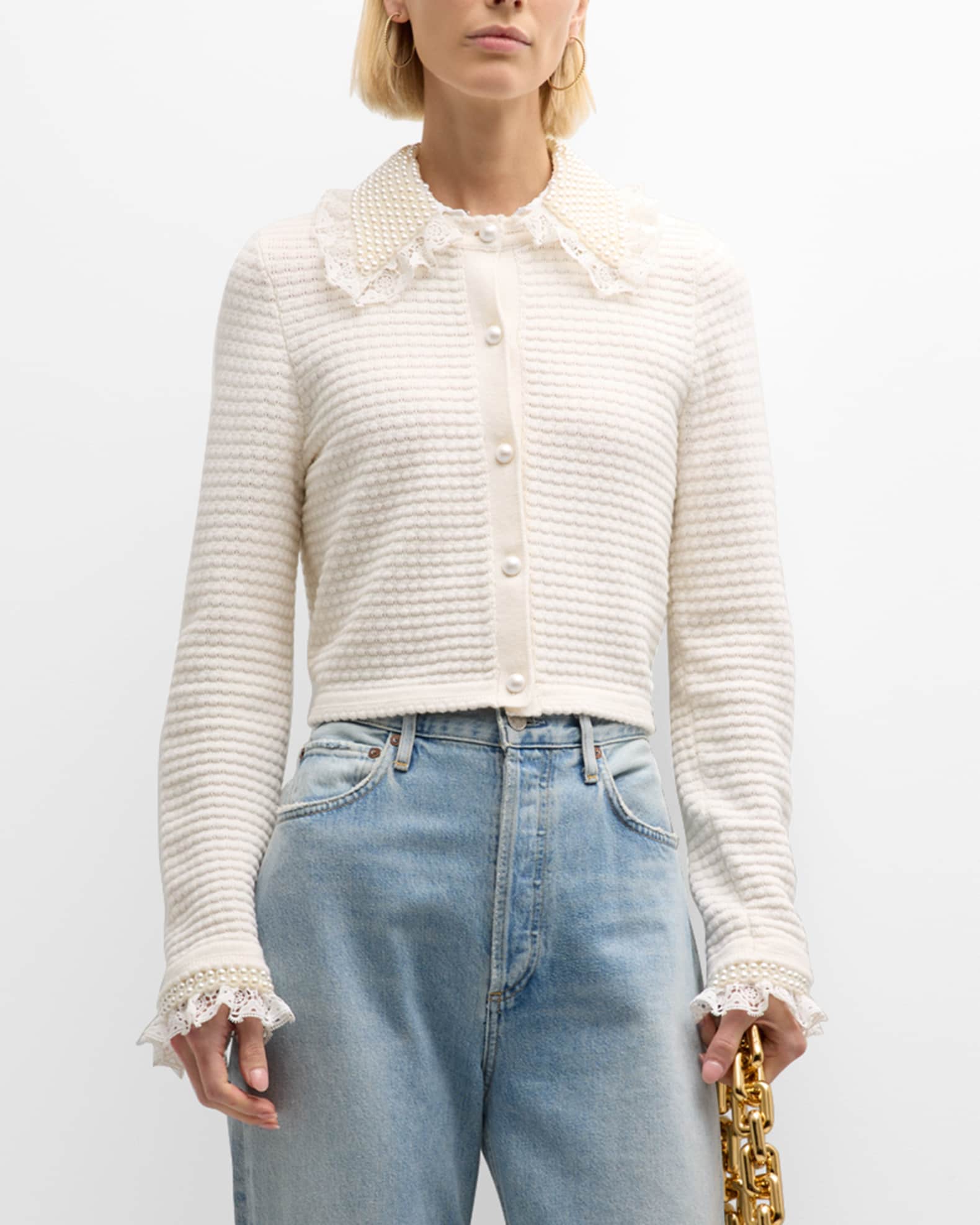 Alice + Olivia Noella Embellished Textured Cardigan | Neiman Marcus