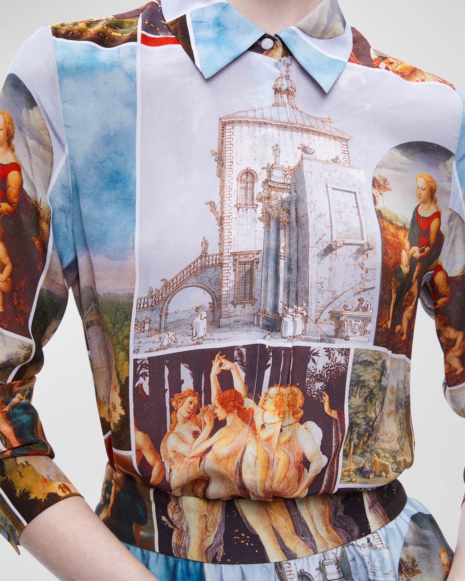 Alice + Olivia Willa Renaissance Patchwork Silk Blouse | Neiman Marcus