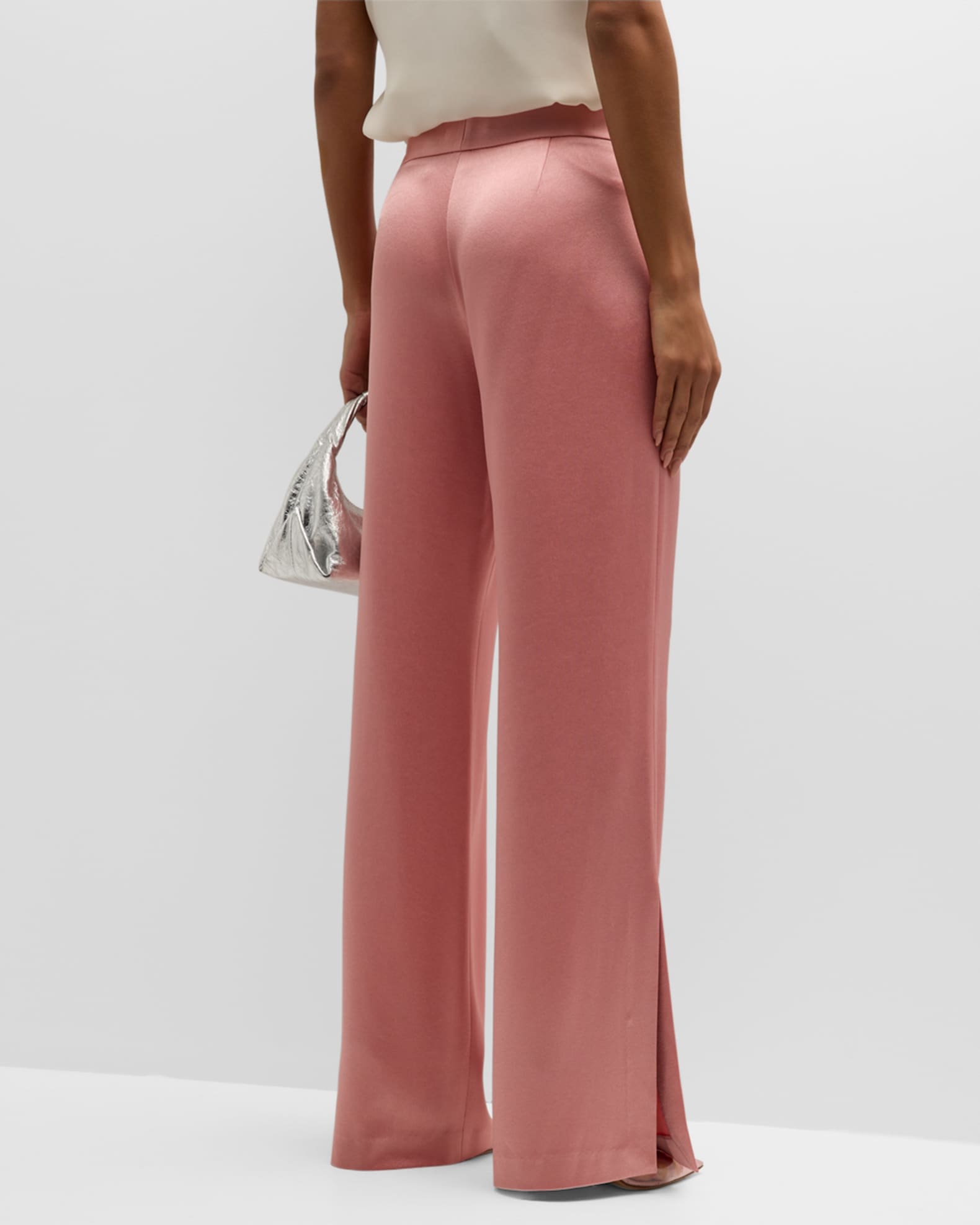 Alice + Olivia JC Mid-Rise Satin Pants with Side Slits | Neiman Marcus
