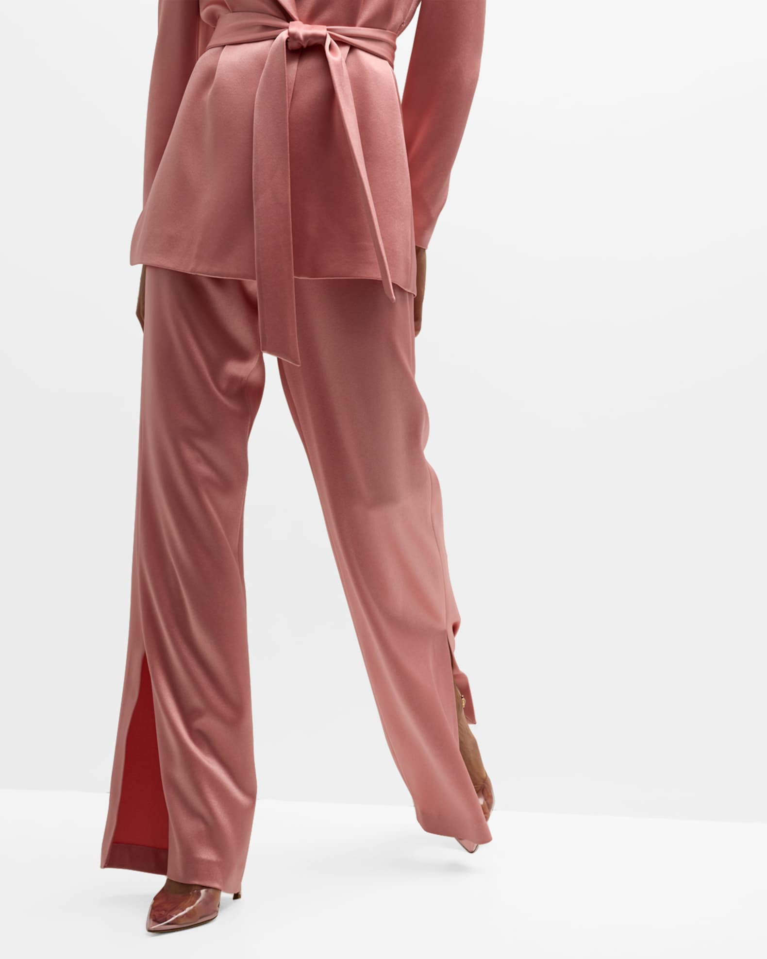 Alice + Olivia JC Mid-Rise Satin Pants with Side Slits | Neiman Marcus