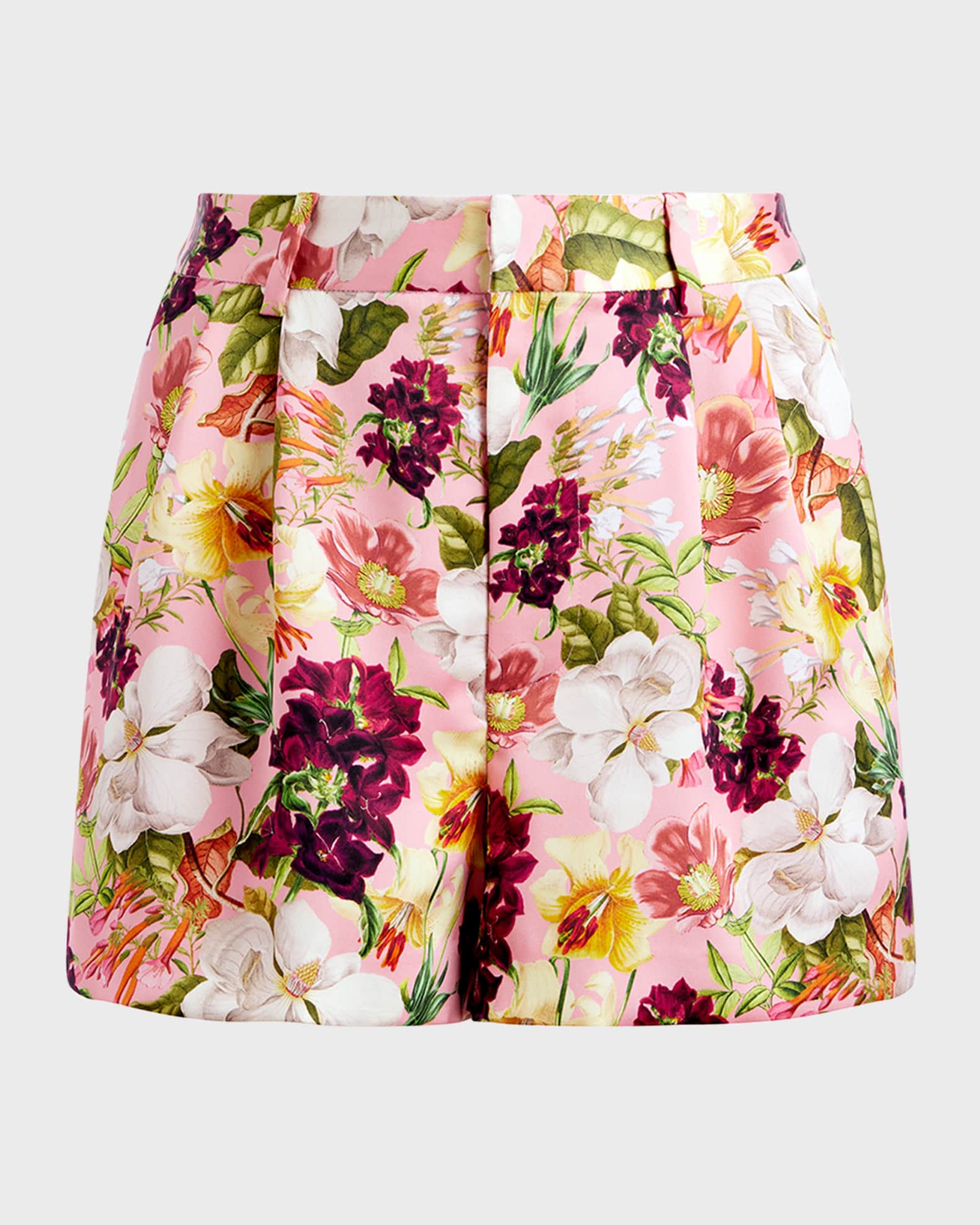 Alice + Olivia Conry Floral-Print Satin Shorts | Neiman Marcus