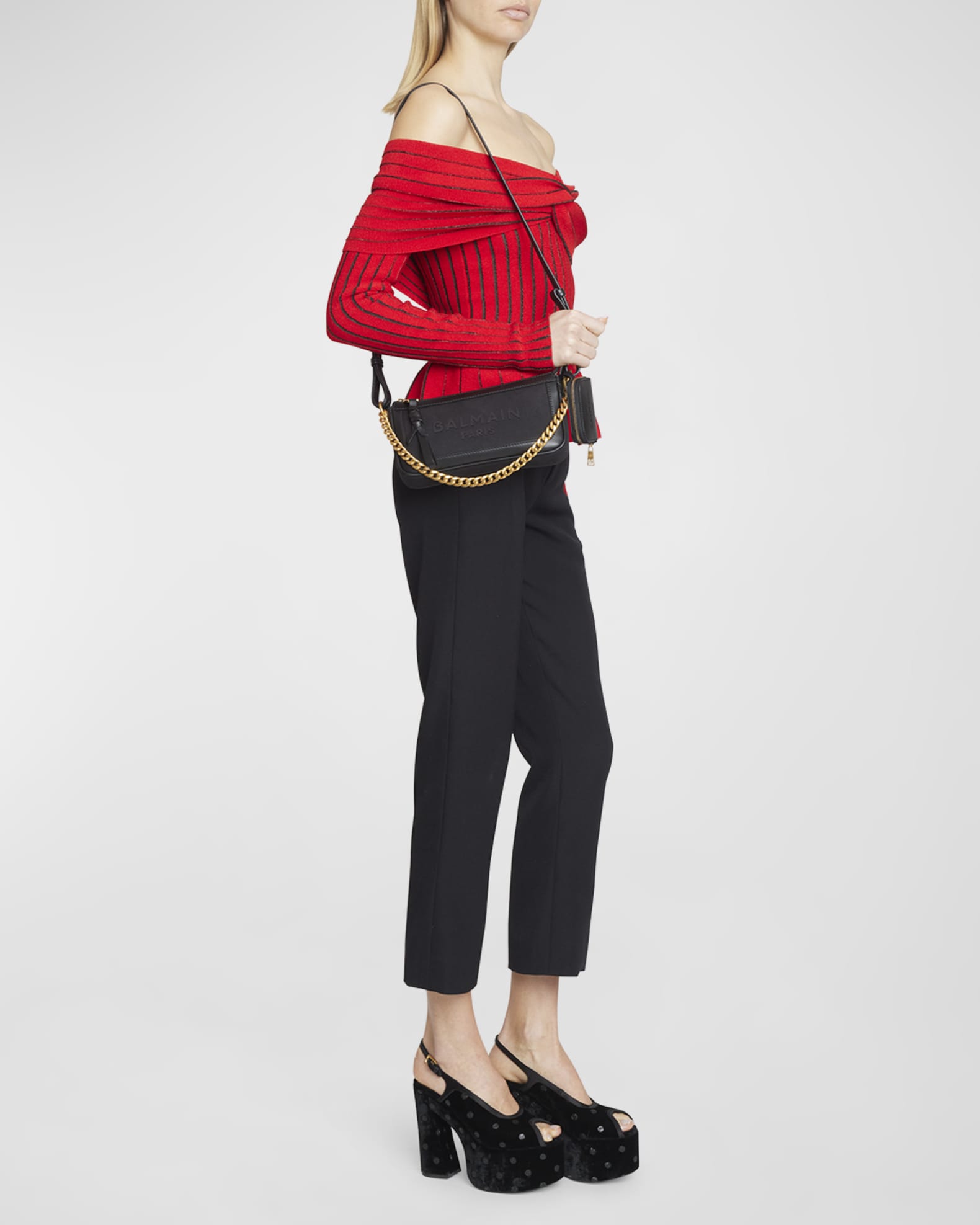 Balmain B Army Wallet on a Chain in Canvas and Leather | Neiman Marcus