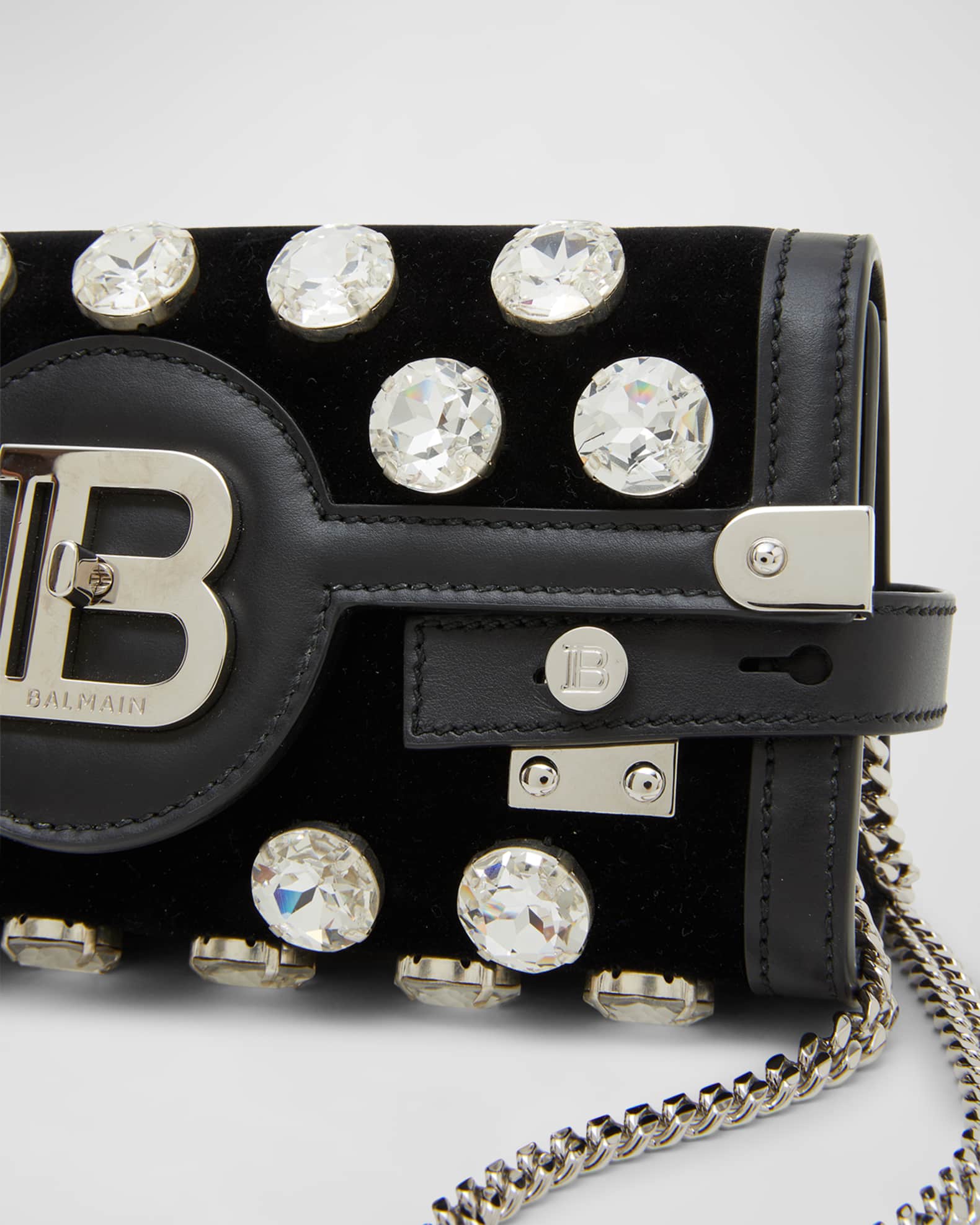 Balmain BBuzz 23 Wallet on a Chain in Velvet with Crystals | Neiman Marcus