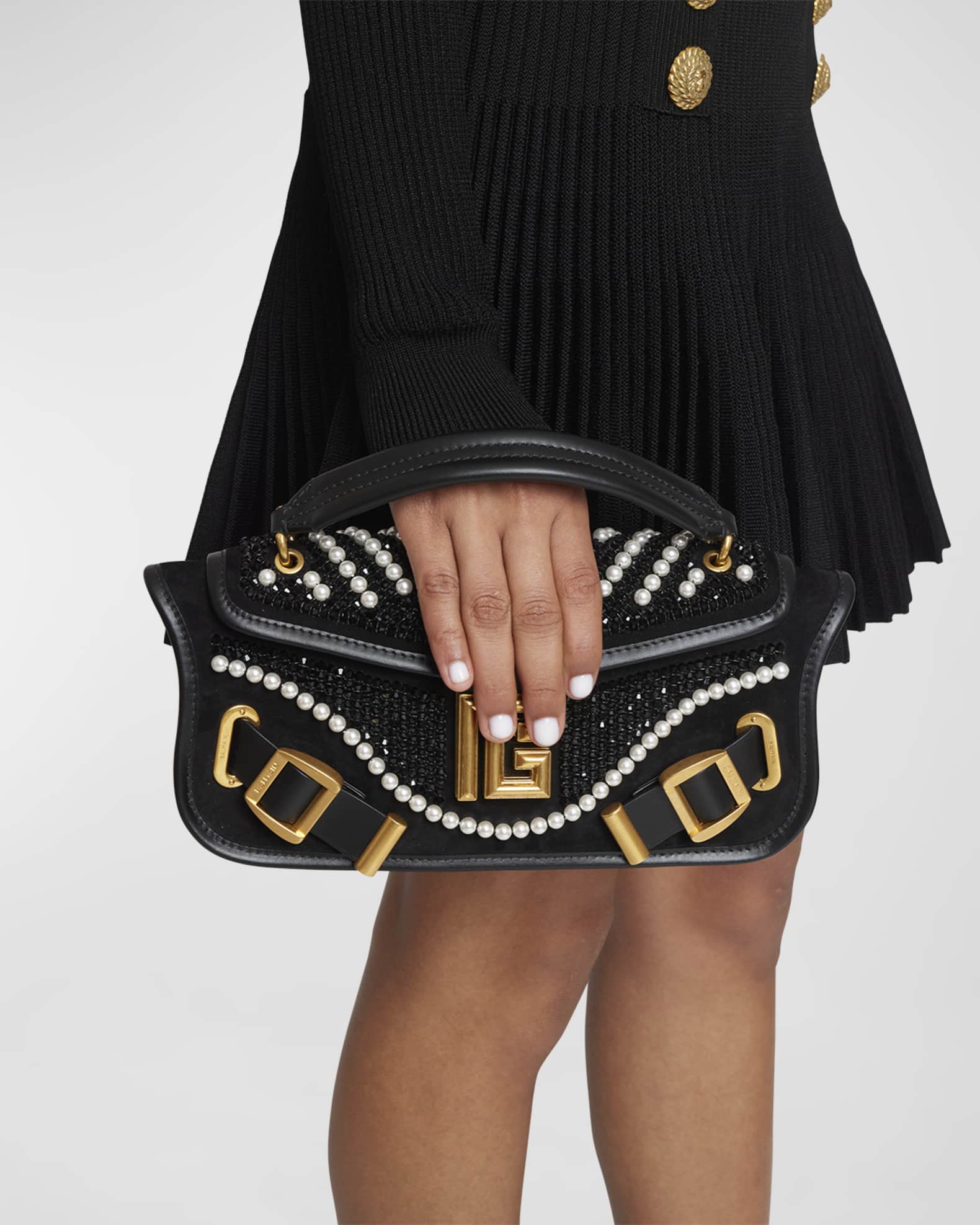 Balmain Blaze Top-Handle Bag in Beaded Leather | Neiman Marcus