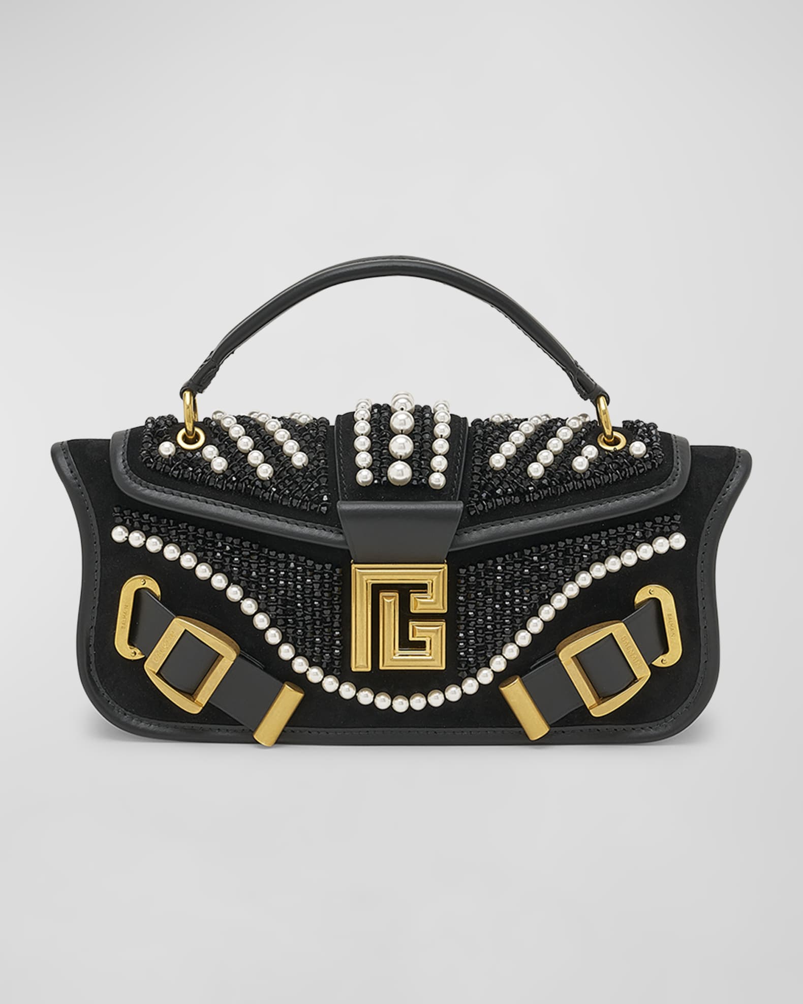 Balmain Blaze Top-Handle Bag in Beaded Leather | Neiman Marcus