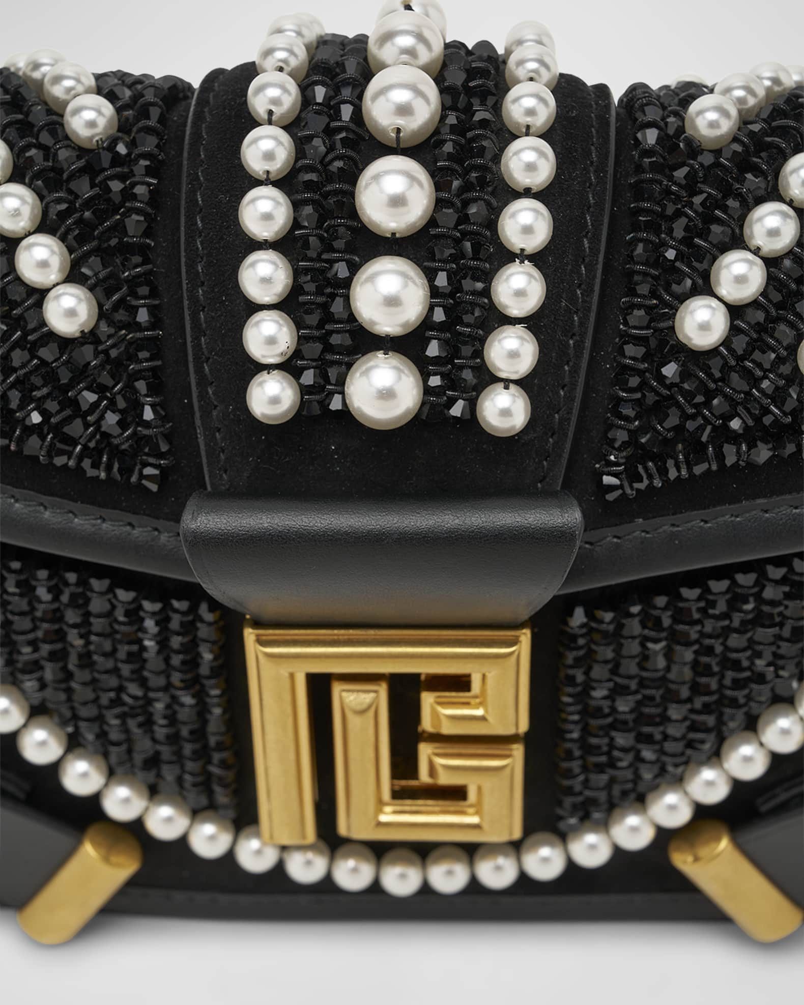 Balmain Blaze Top-Handle Bag in Beaded Leather | Neiman Marcus