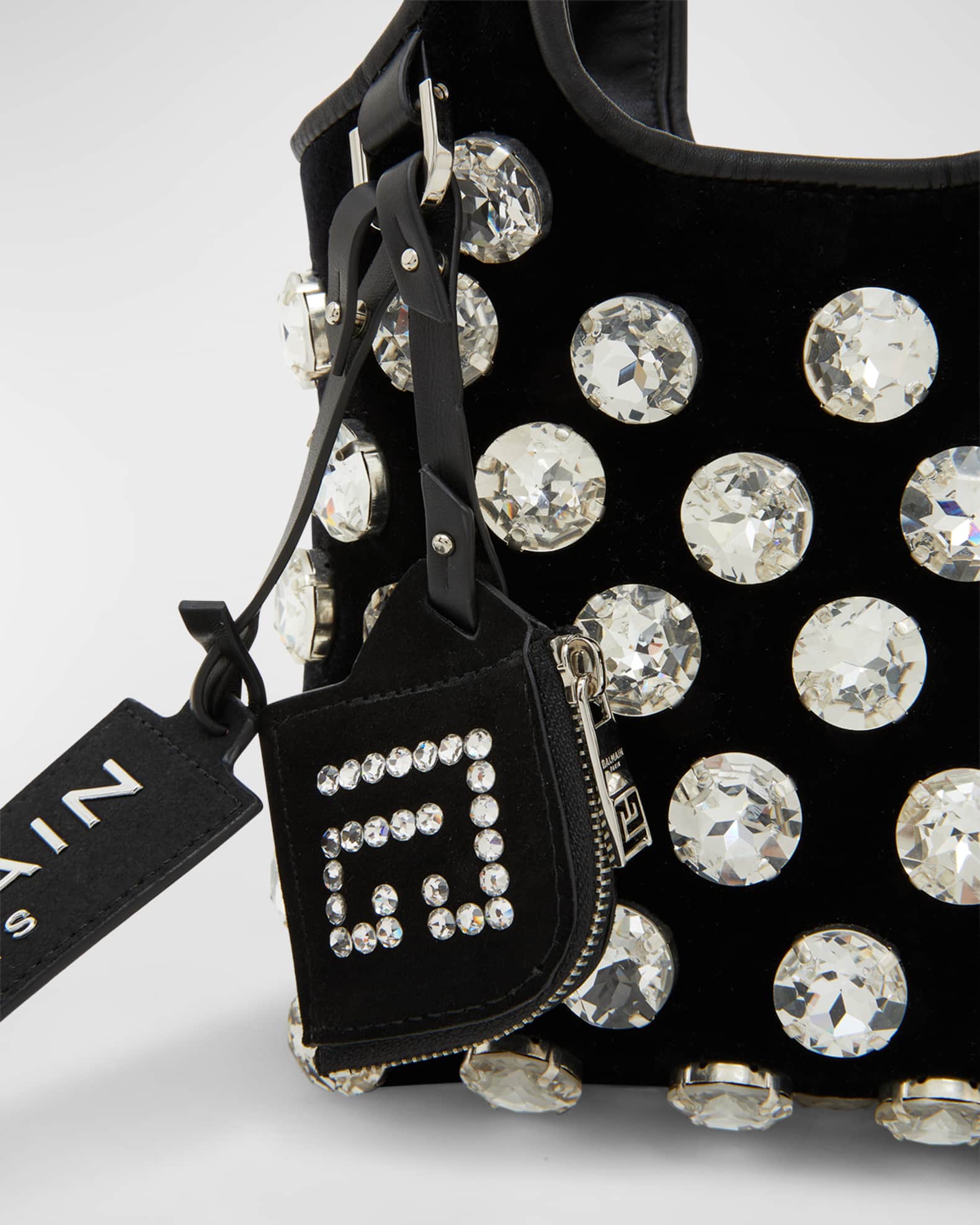 Balmain Grocery Small Tote Bag in Velvet with Crystals | Neiman Marcus