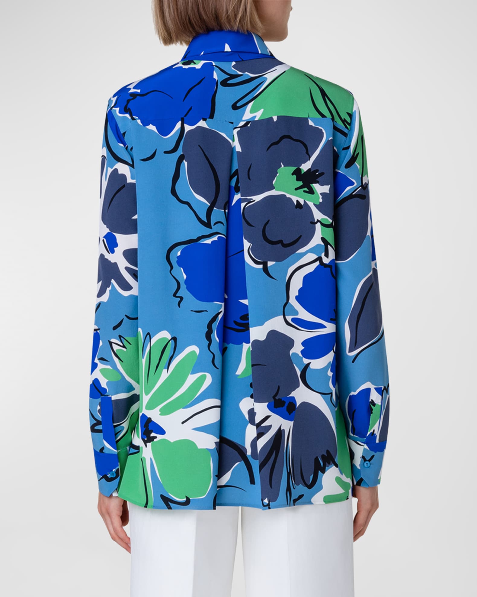 Akris Sketched Abraham Flower-Print Neck-Tie Silk Crepe Shirt | Neiman ...