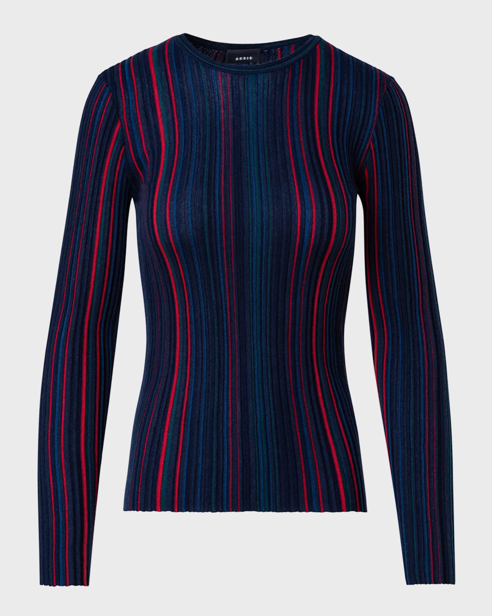 Akris Small Irregular Stripe Fitted Wool Pullover | Neiman Marcus