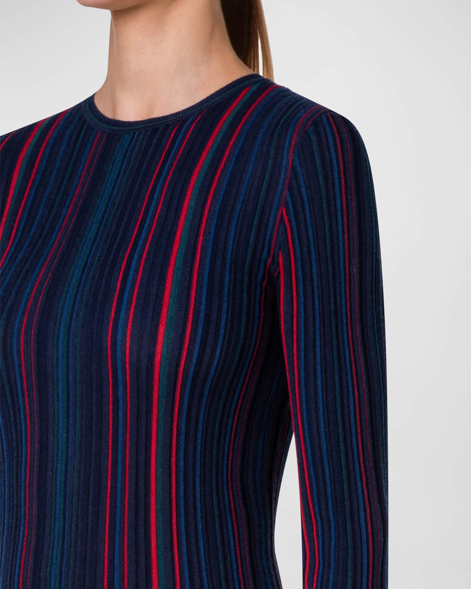 Akris Small Irregular Stripe Fitted Wool Pullover | Neiman Marcus