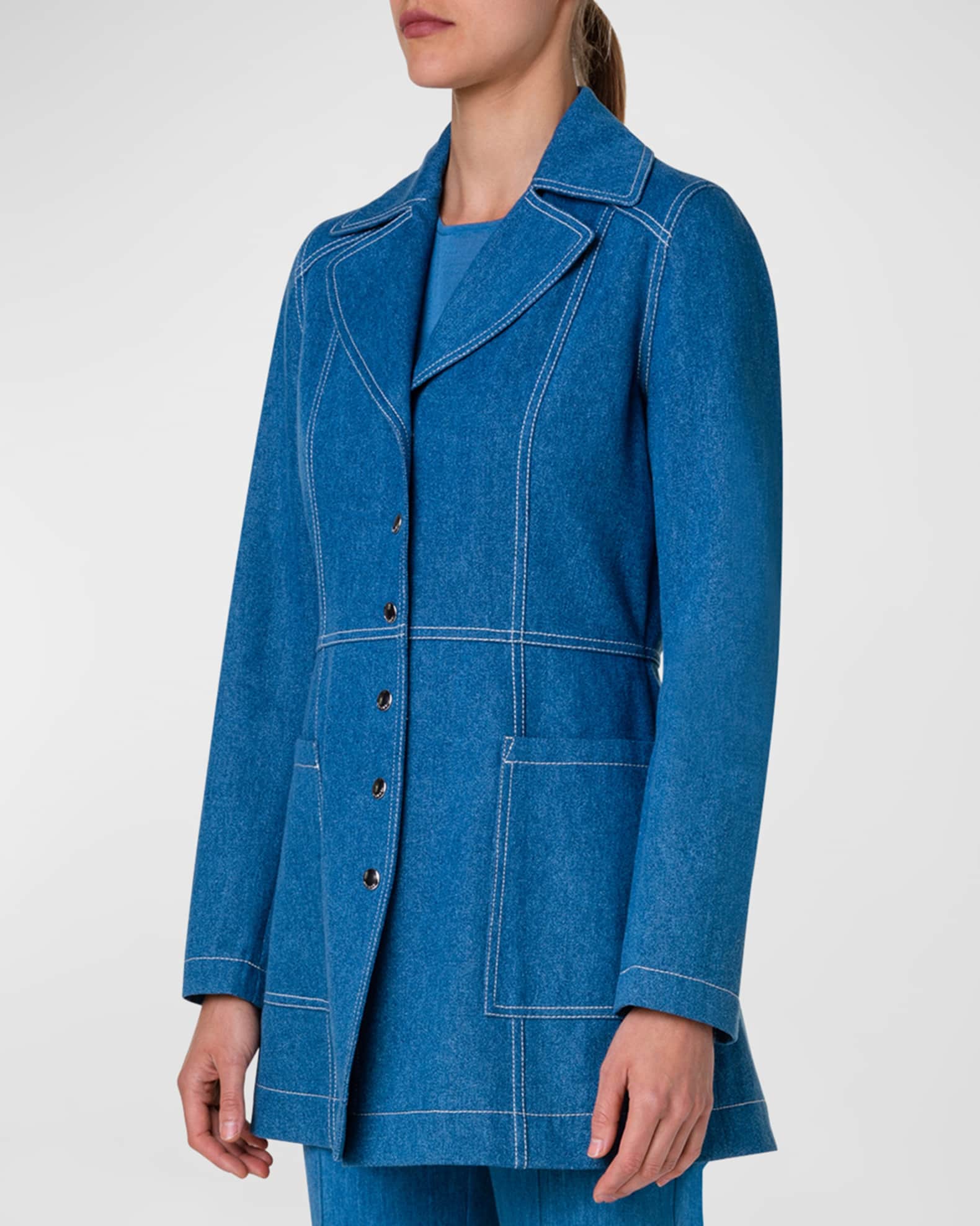 Akris Polina 70s Inspired Denim Single-Breasted Jacket | Neiman Marcus