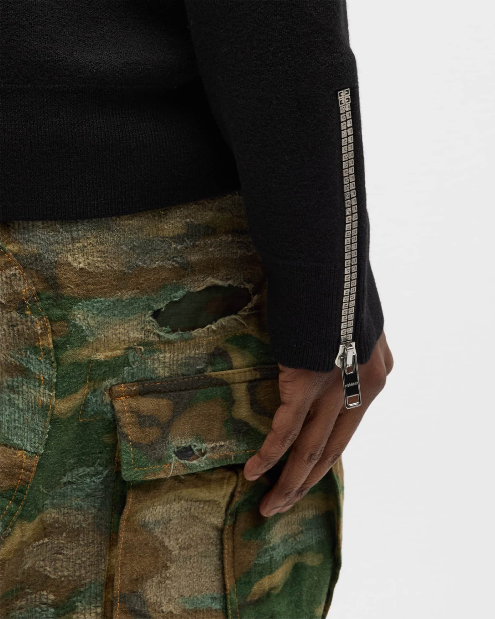 Givenchy Men's 4G Felted Zip-Cuff Sweater | Neiman Marcus