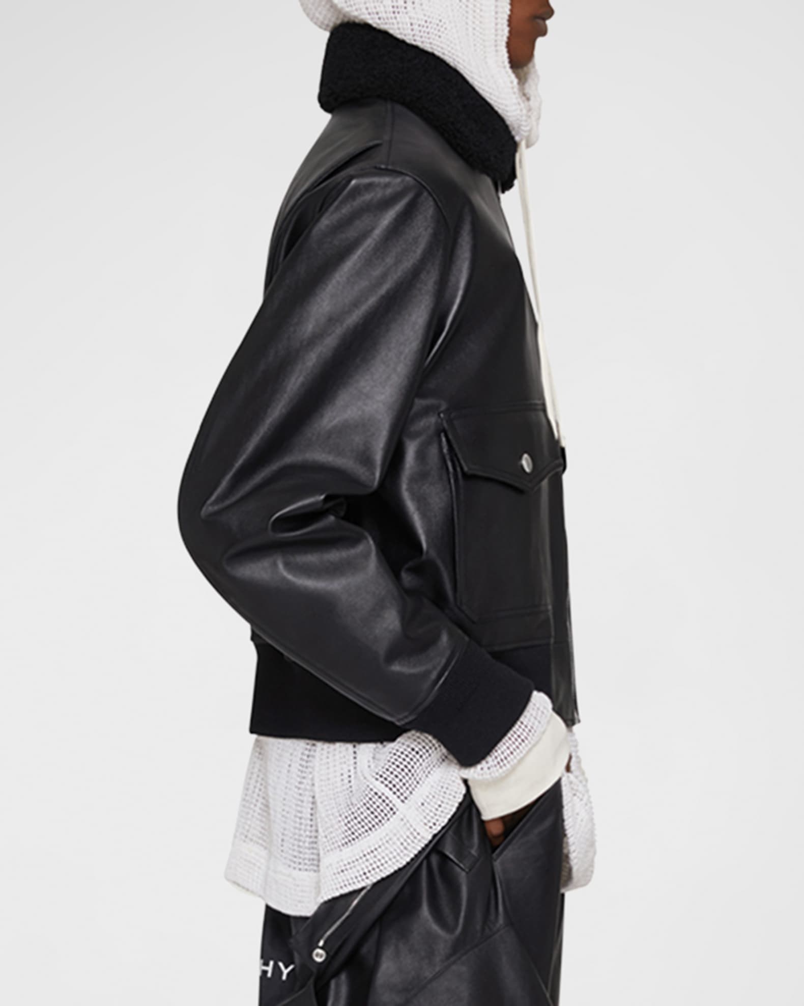 Givenchy Men's Leather Aviator Jacket with Shearling Collar | Neiman Marcus