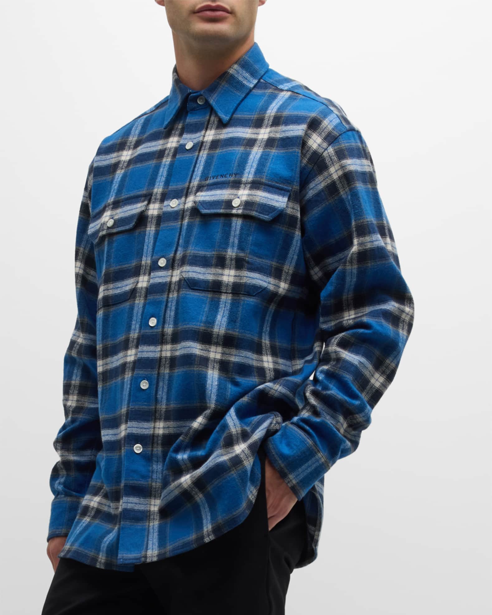 Givenchy Men's Plaid Flannel Button-Down Shirt | Neiman Marcus