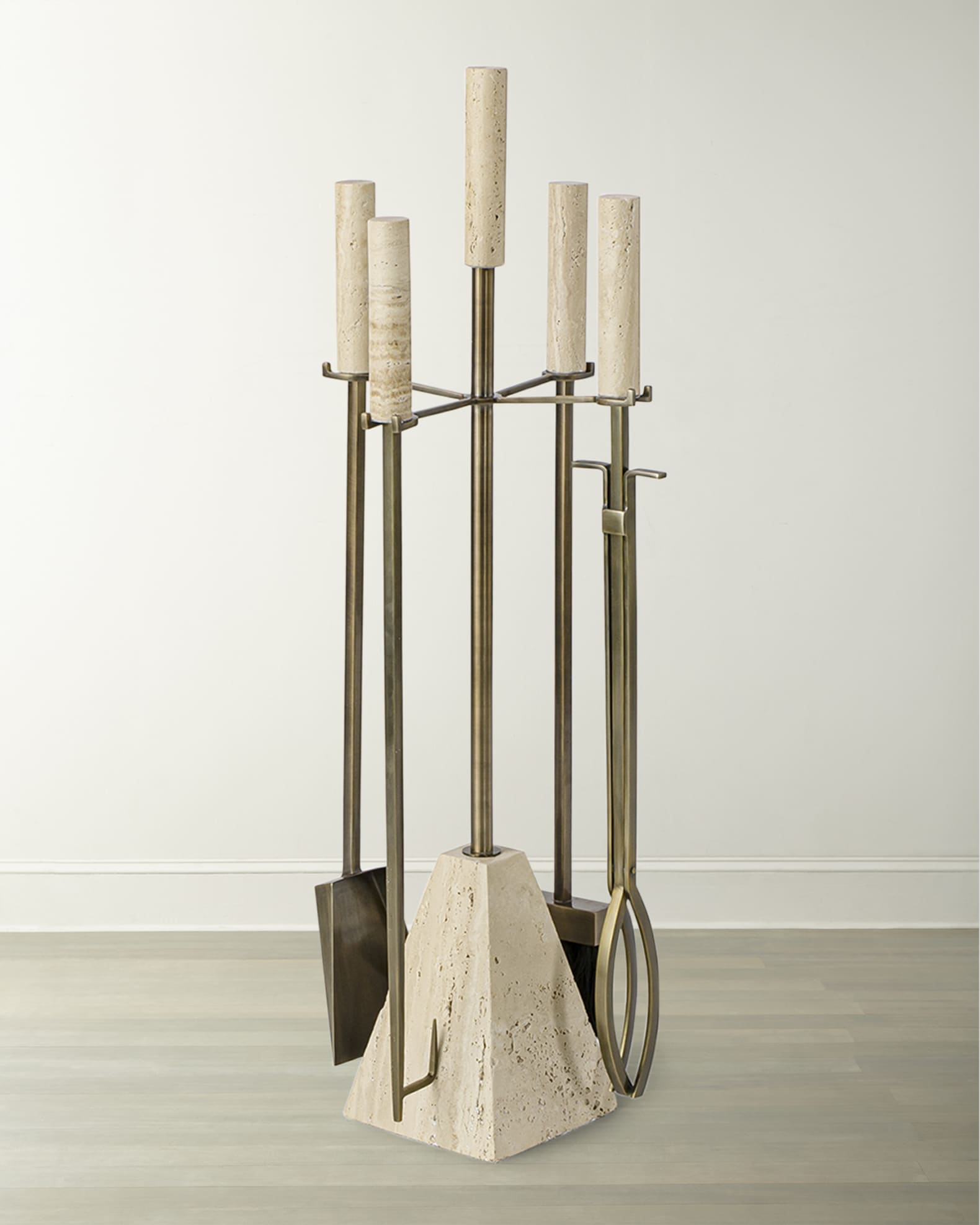 Palecek Cordell Travertine Fireplace Tools Set | Neiman Marcus