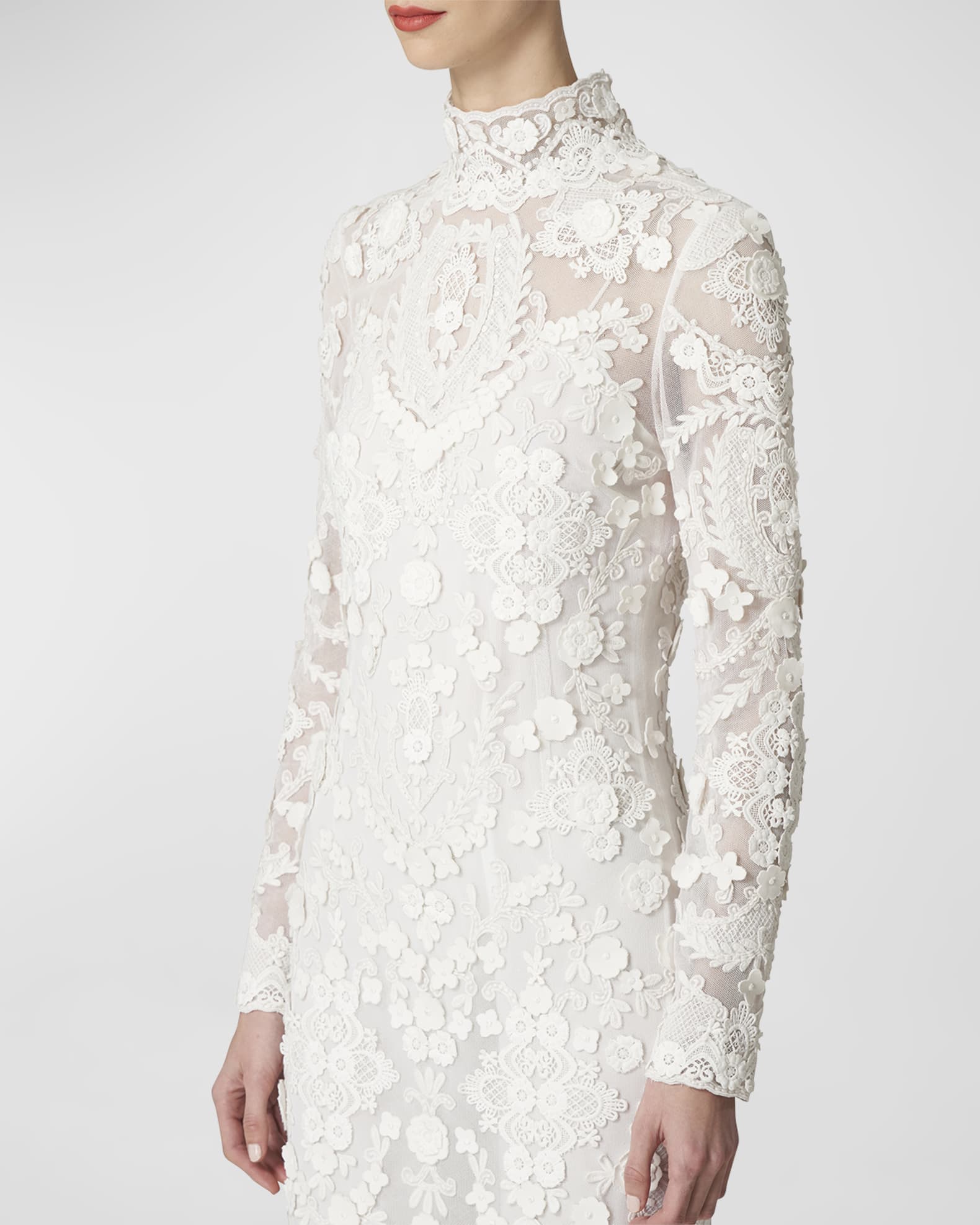 Carolina Herrera Embellished Floral Applique Column Gown with Slip ...