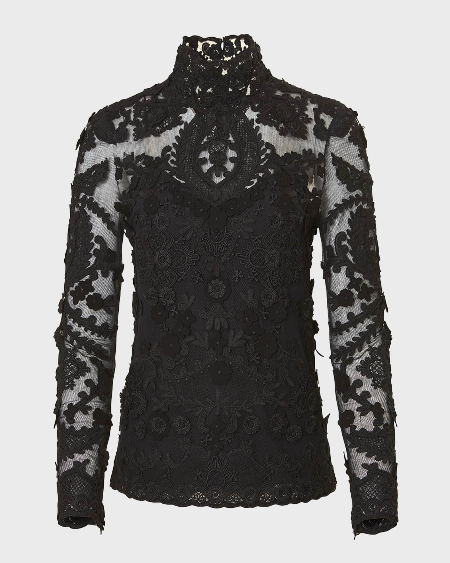 Carolina Herrera Embroidered Floral Applique Top with Cami | Neiman Marcus