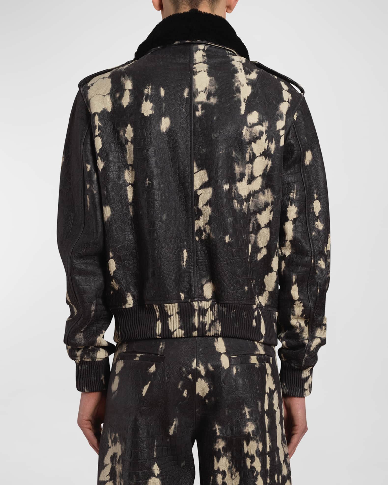 Amiri Men's Croc-Print Leather Aviator Jacket | Neiman Marcus