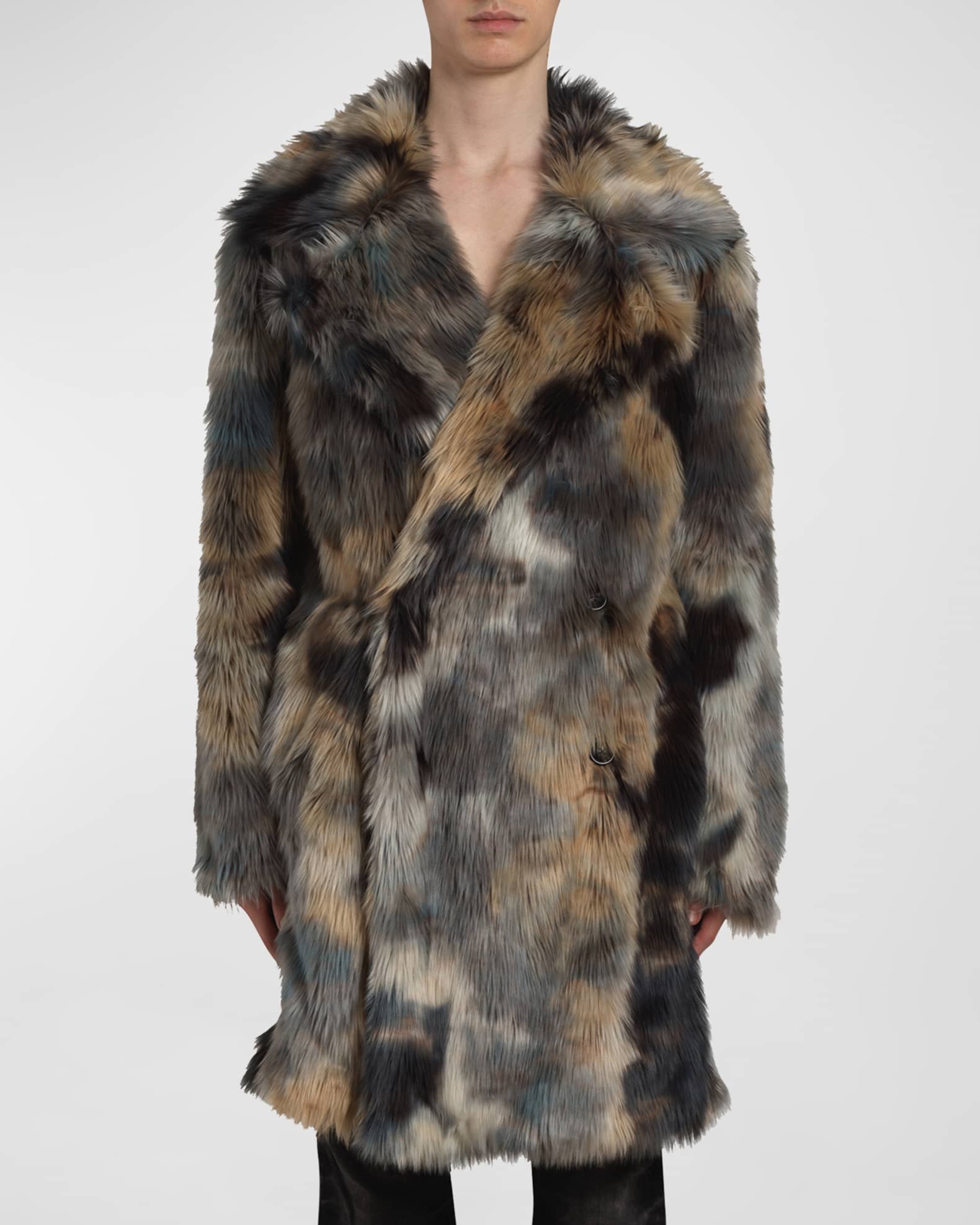 Amiri Men's Tie-Dye Faux Fur Overcoat | Neiman Marcus