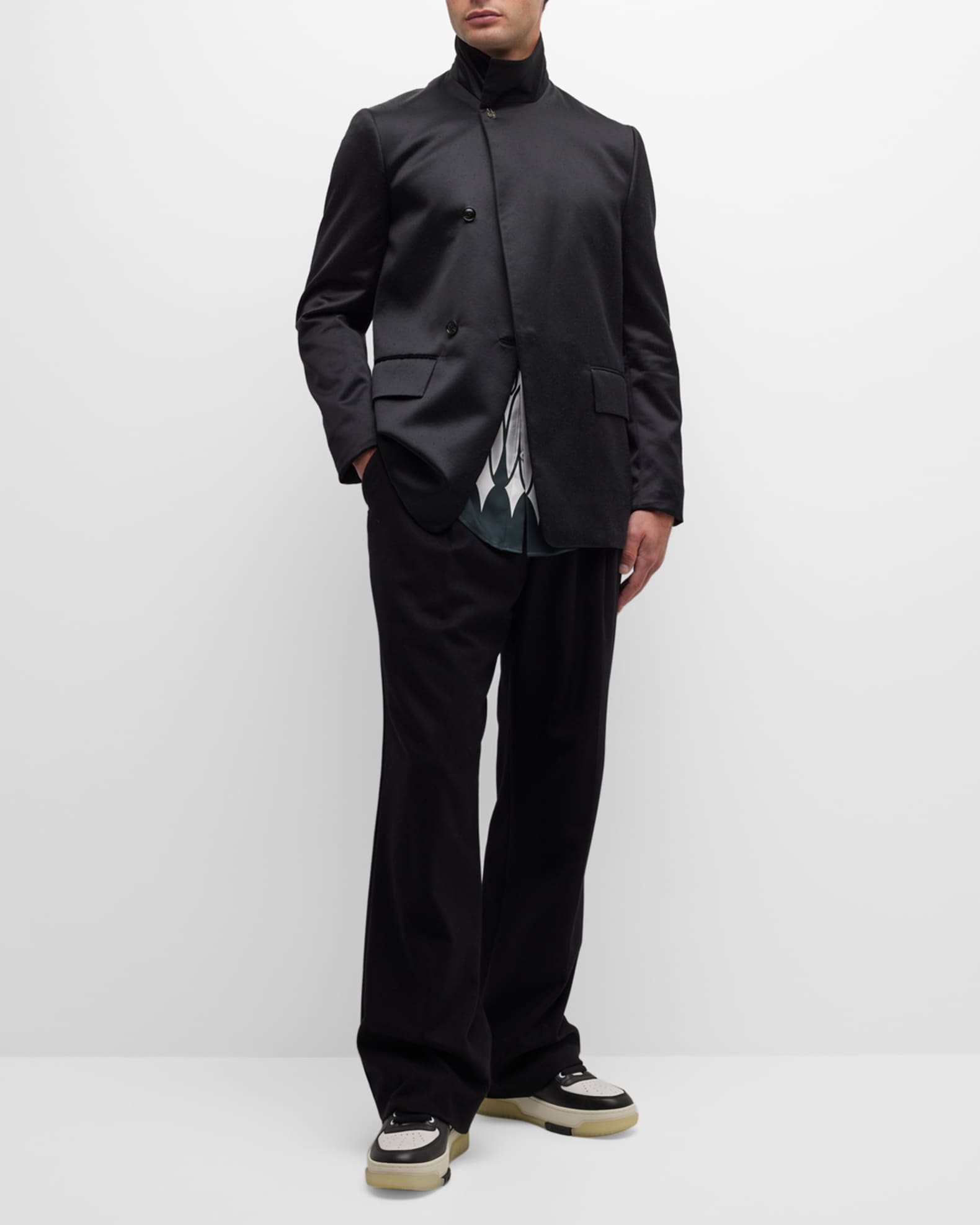 Amiri Men's Double-Breasted Stand Collar Blazer | Neiman Marcus Amiri Men's Double-Breasted Stand Collar Blazer | Neiman Marcus