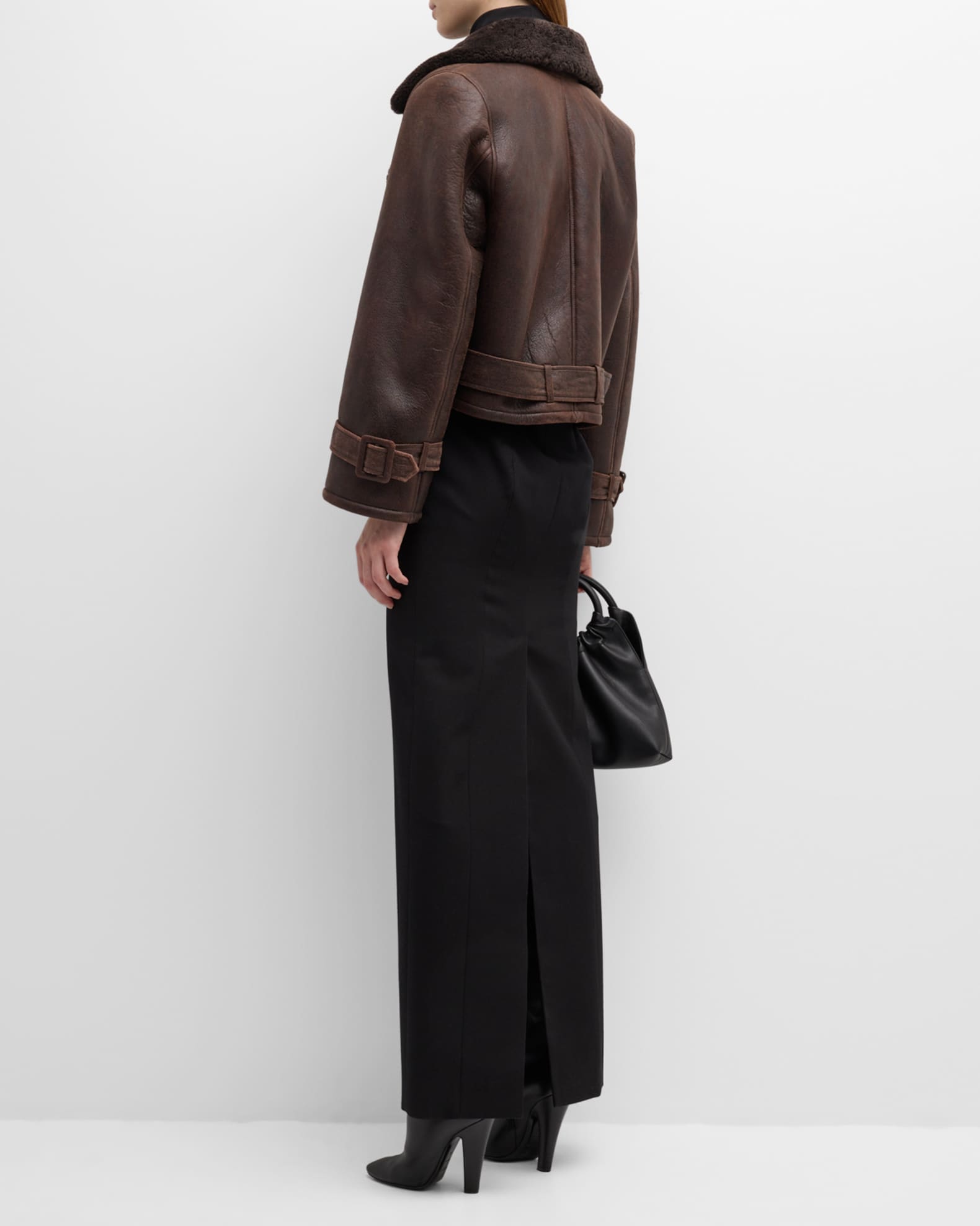 Nour Hammour Cropped Shearling Jacket with Belted Detail | Neiman Marcus