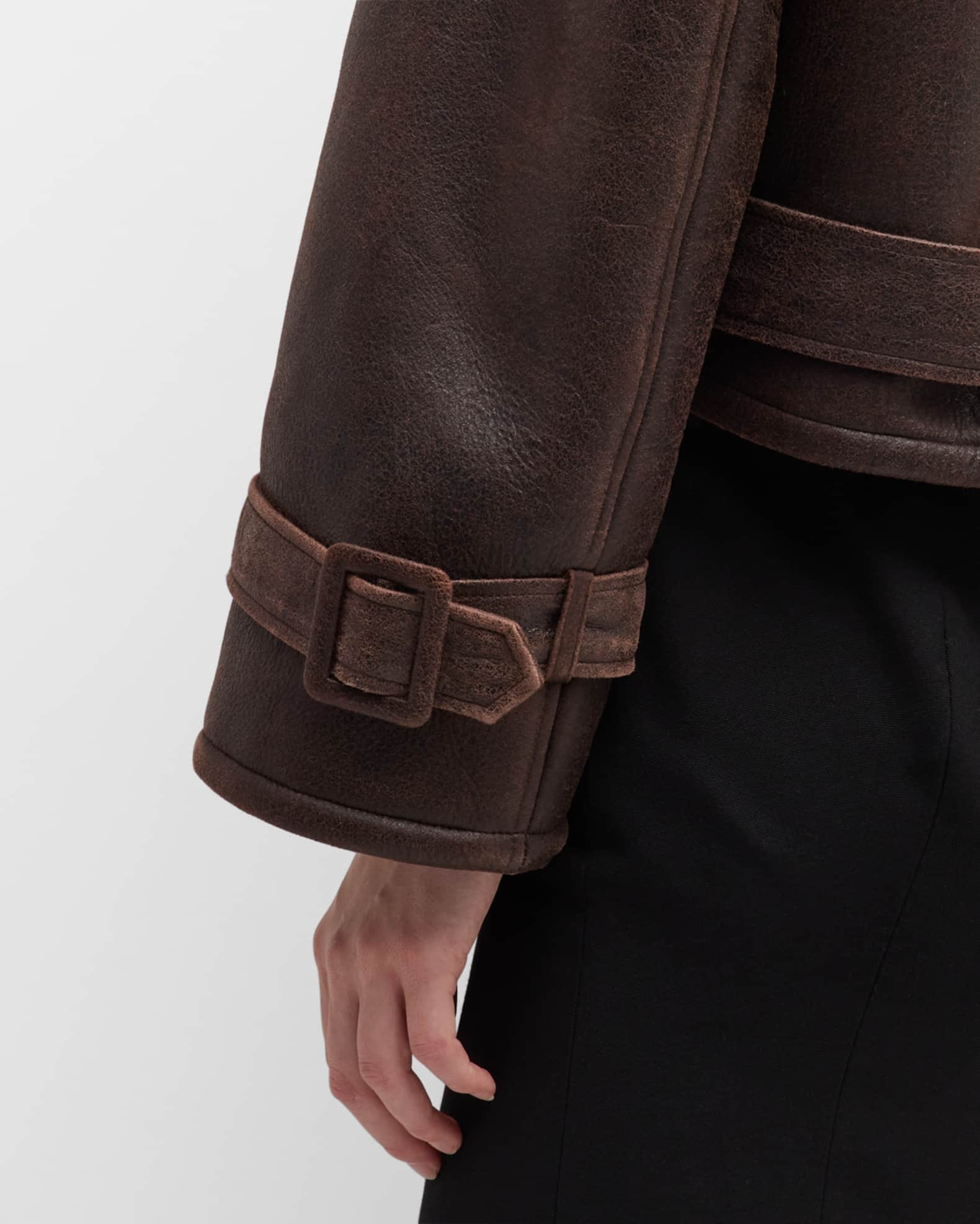 Nour Hammour Cropped Shearling Jacket with Belted Detail | Neiman Marcus