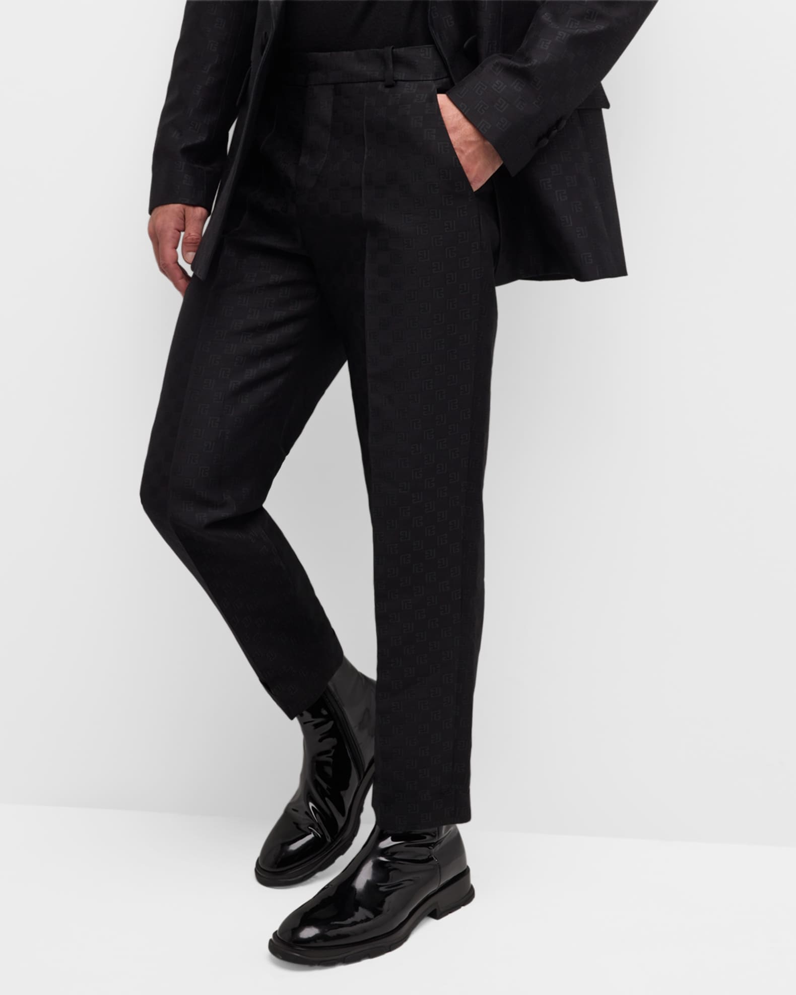Balmain Men's Mini Monogram Jacquard Pants | Neiman Marcus