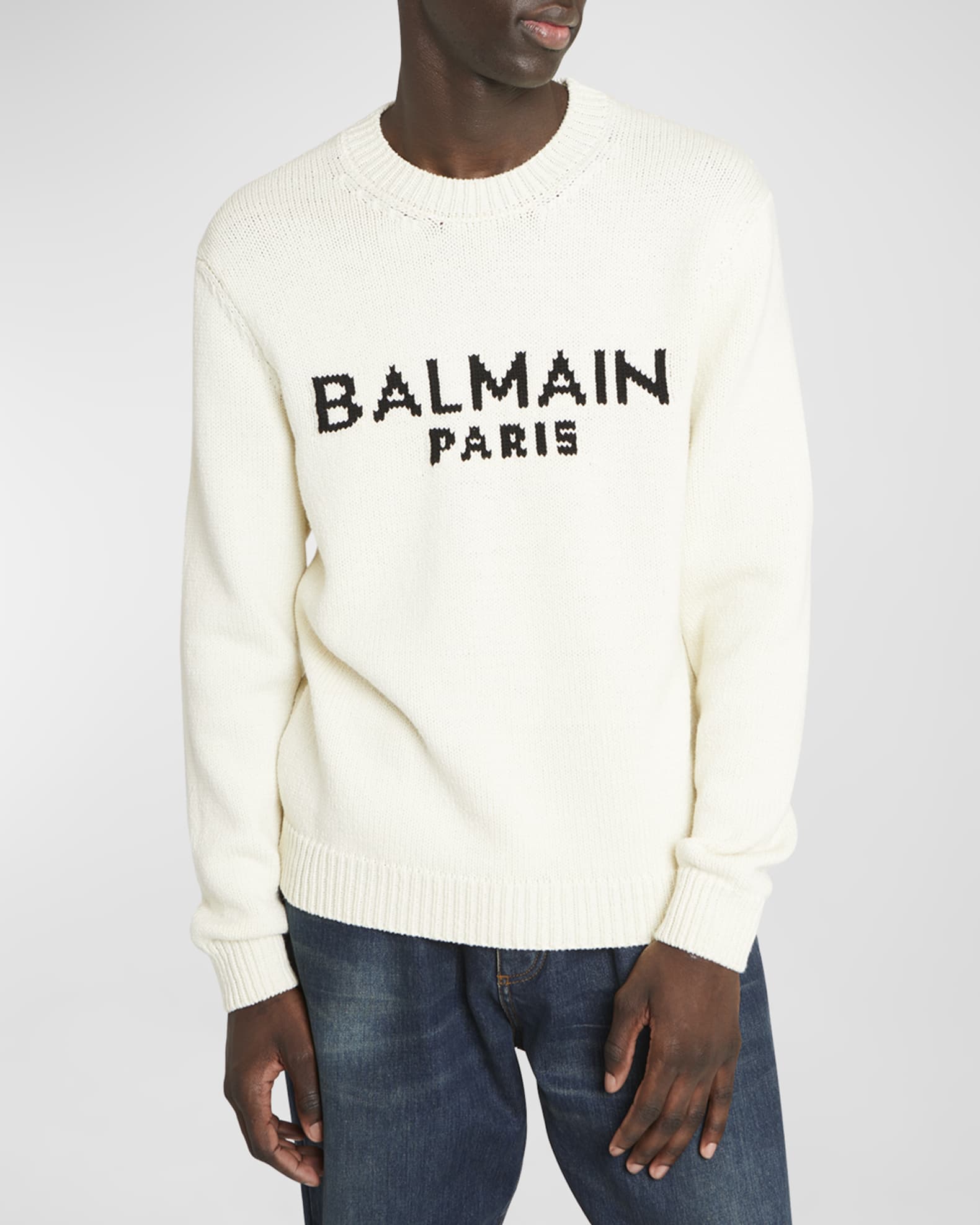 Balmain Men's Intarsia Logo Sweater | Neiman Marcus