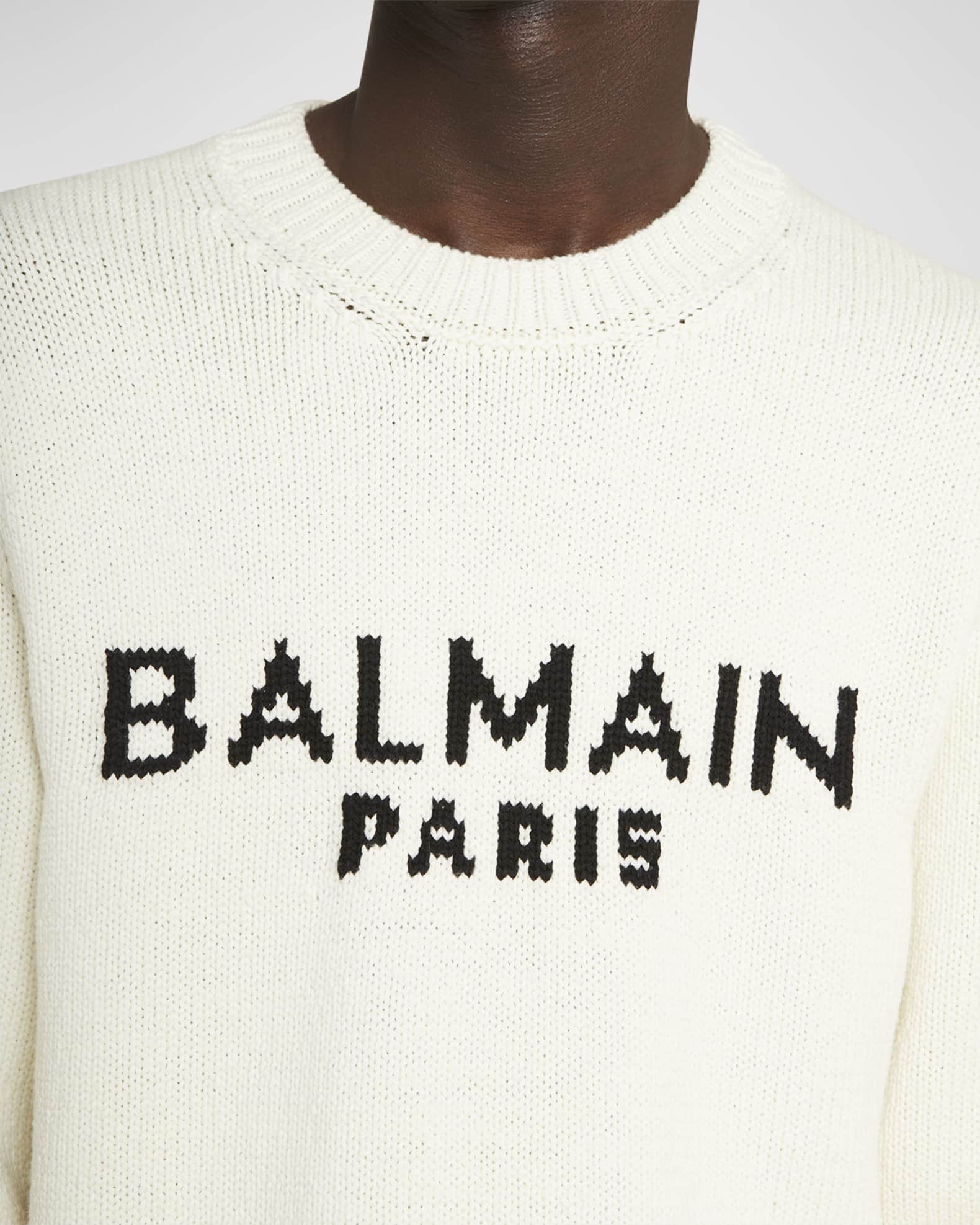 Balmain Men's Intarsia Logo Sweater | Neiman Marcus