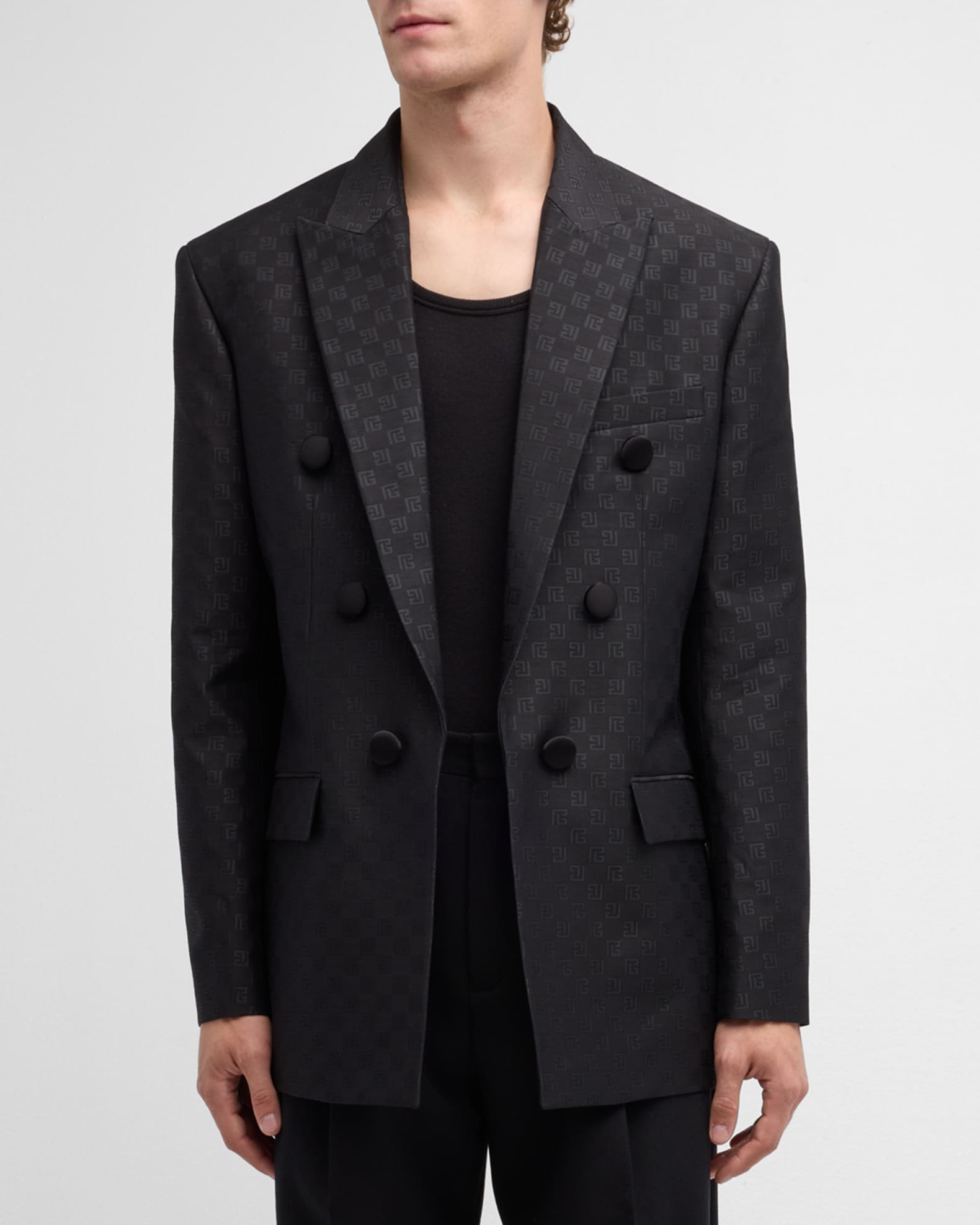 Balmain Men's Mini Monogram Jacquard 6-Button Sport Coat | Neiman Marcus
