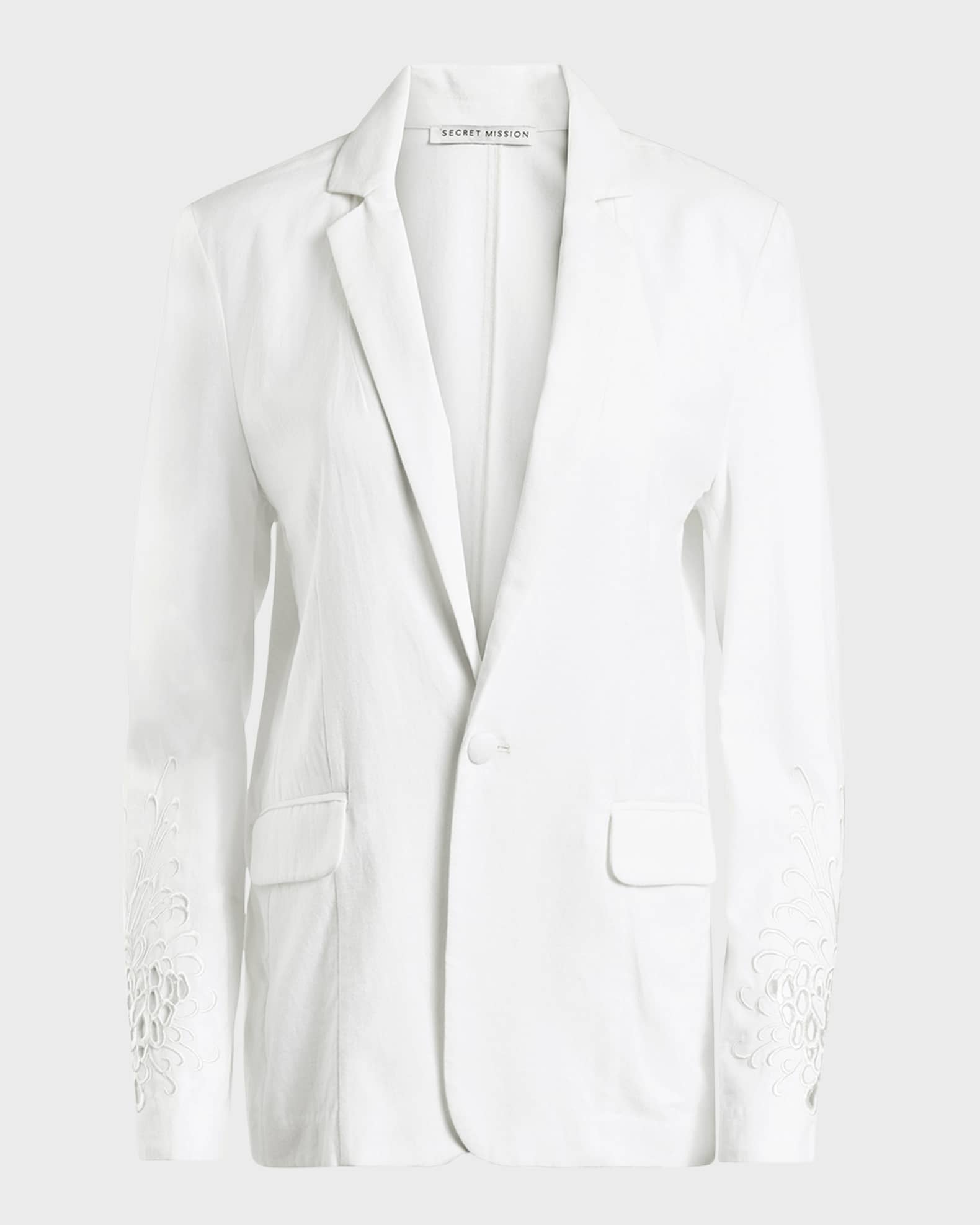 Secret Mission Amelia Embroidery Cutout Linen Blazer | Neiman Marcus