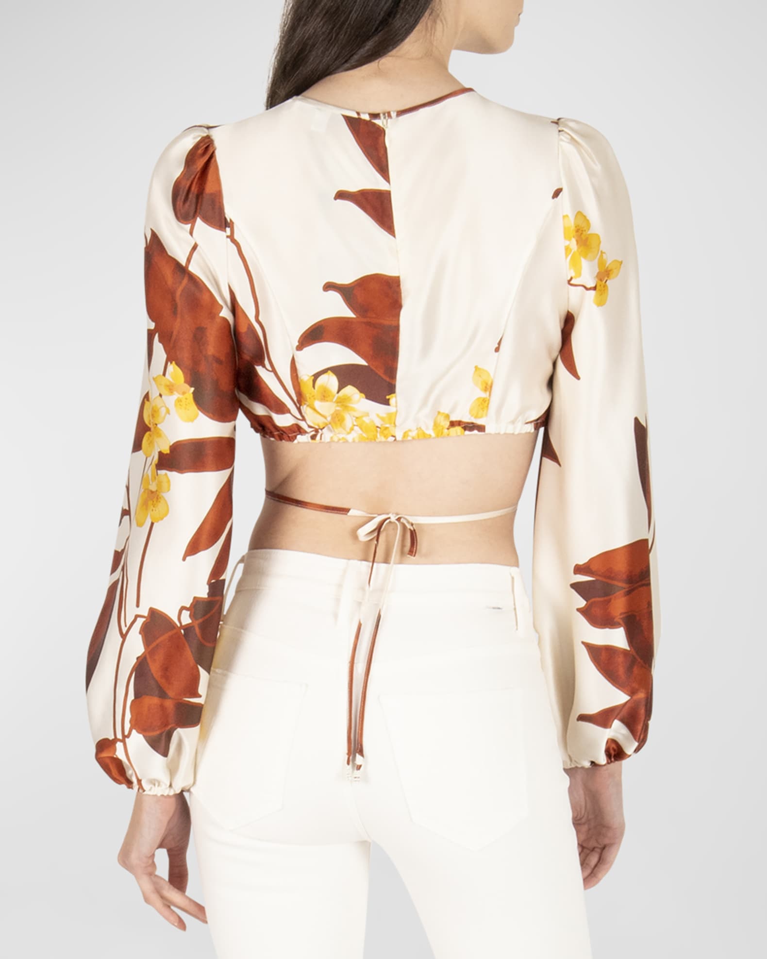 Secret Mission Donna Waist-Tie Cropped Silk Blouse | Neiman Marcus