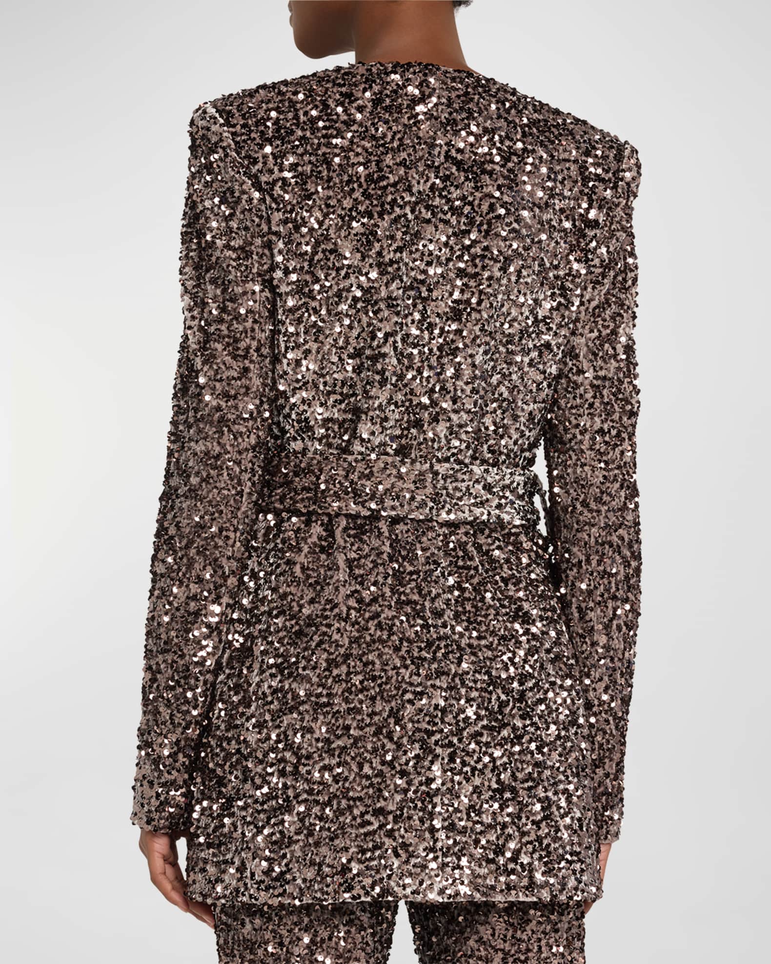 Badgley Mischka Collection Deep V-Neck Sequin Velvet Blazer | Neiman Marcus
