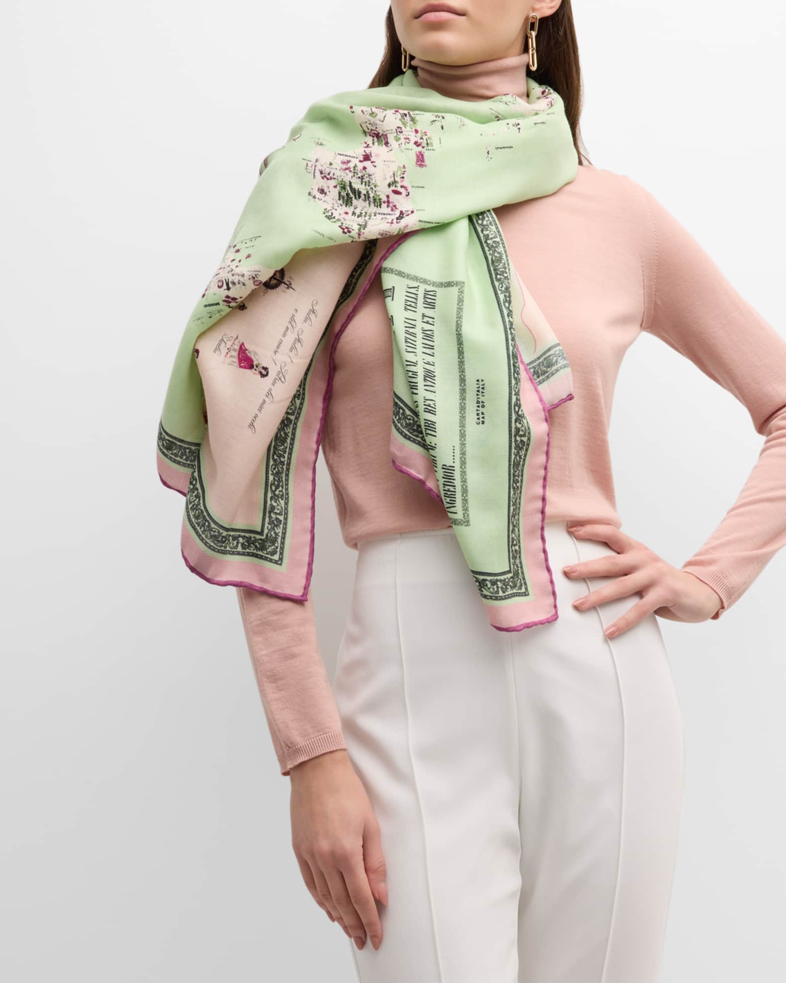 Rani Arabella Italy Print Cashmere & Silk Square Scarf | Neiman Marcus