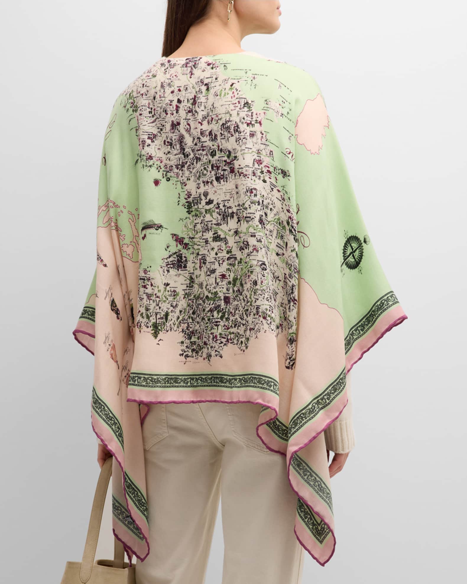 Rani Arabella Italy Print Cashmere & Silk Poncho | Neiman Marcus