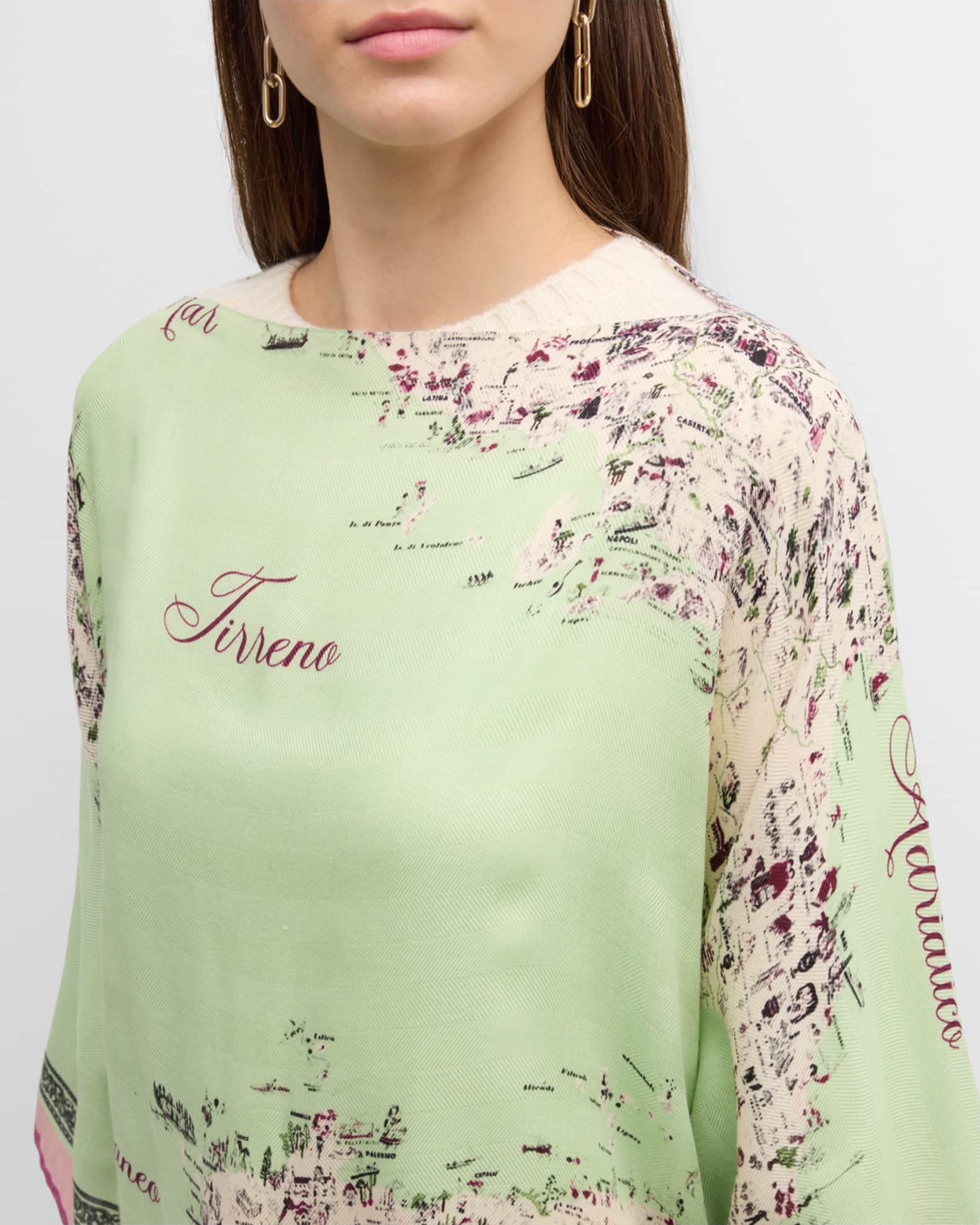 Rani Arabella Italy Print Cashmere & Silk Poncho | Neiman Marcus