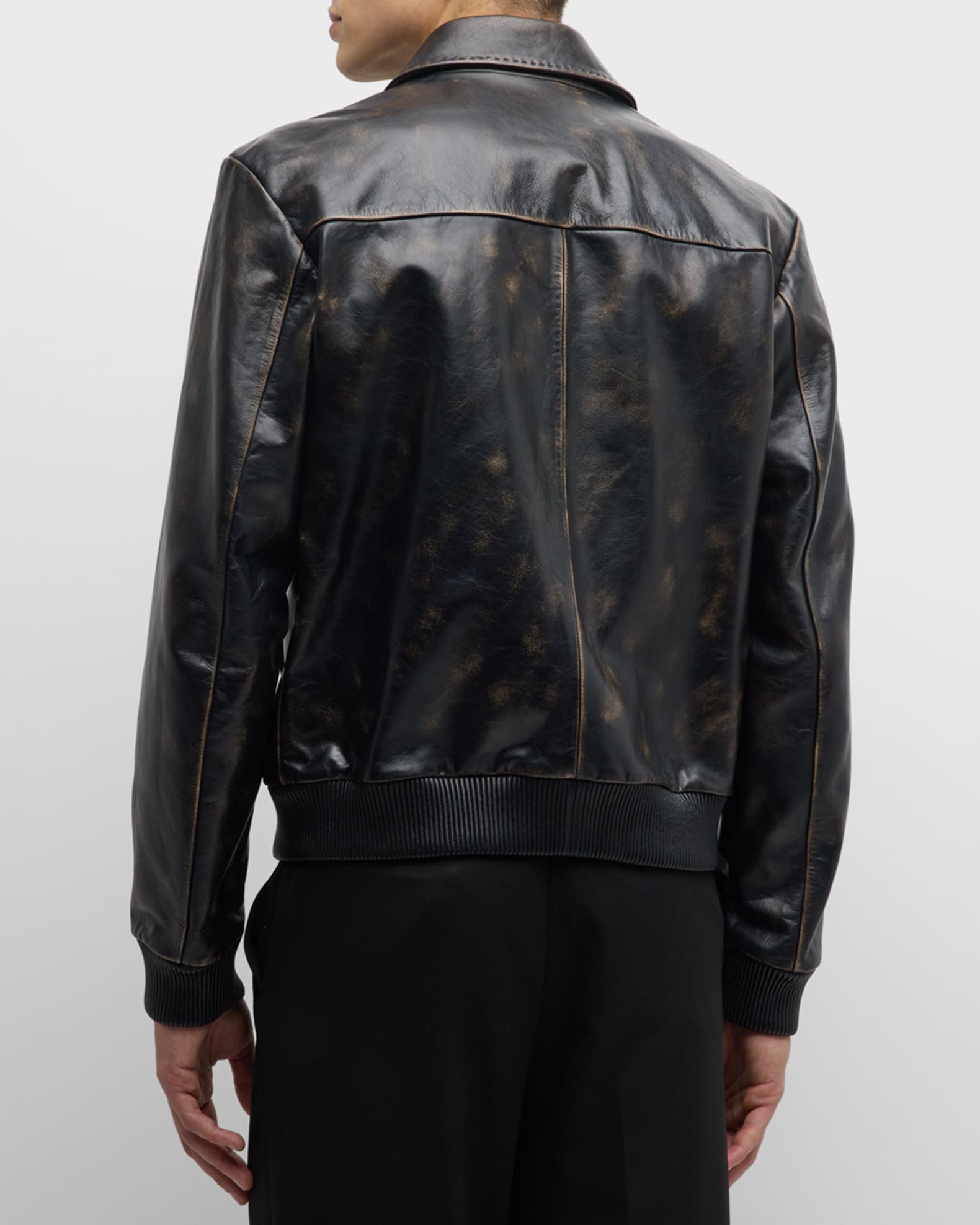 BOSS Camel Men's Faded Leather Blouson Jacket | Neiman Marcus
