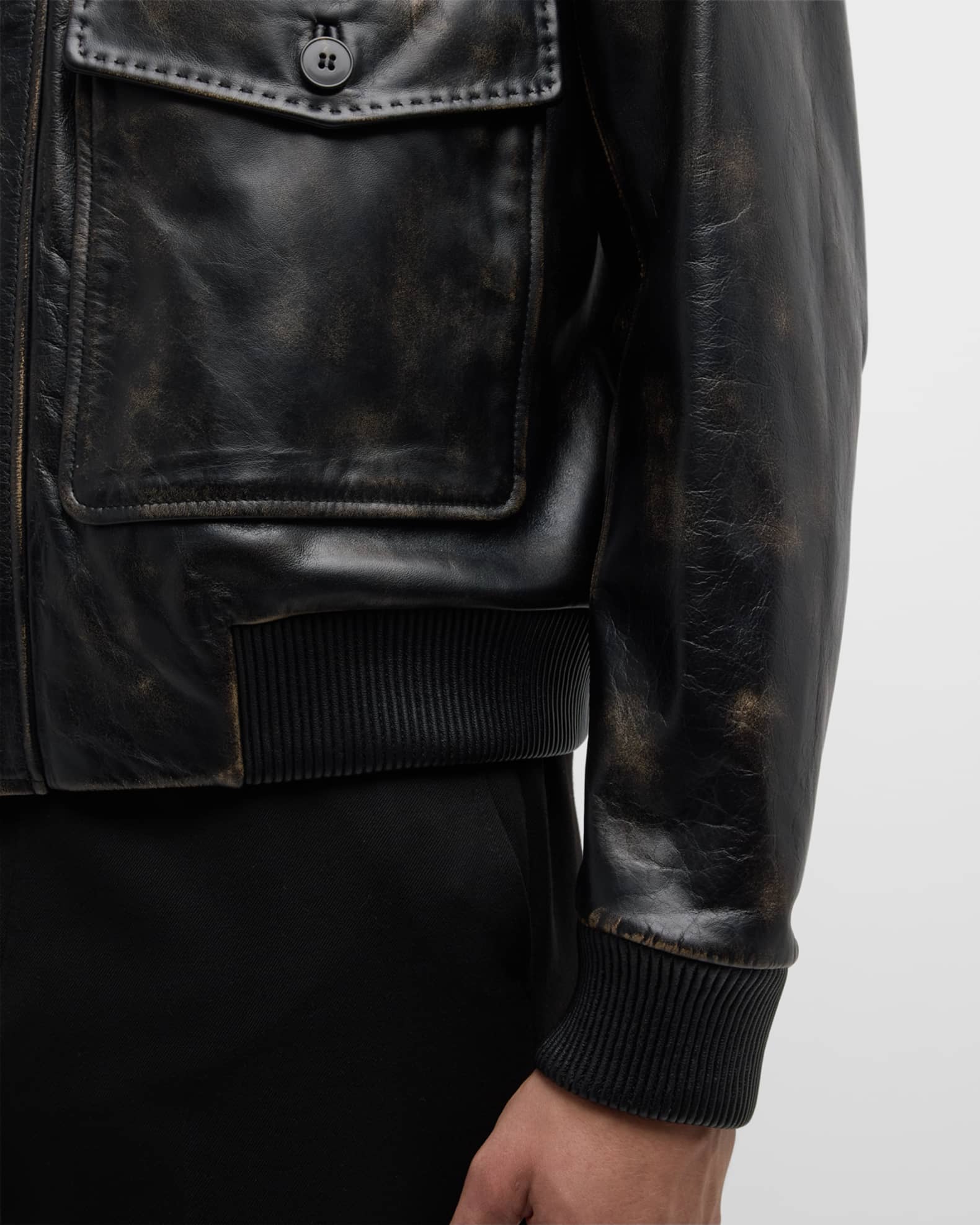 BOSS Camel Men's Faded Leather Blouson Jacket | Neiman Marcus