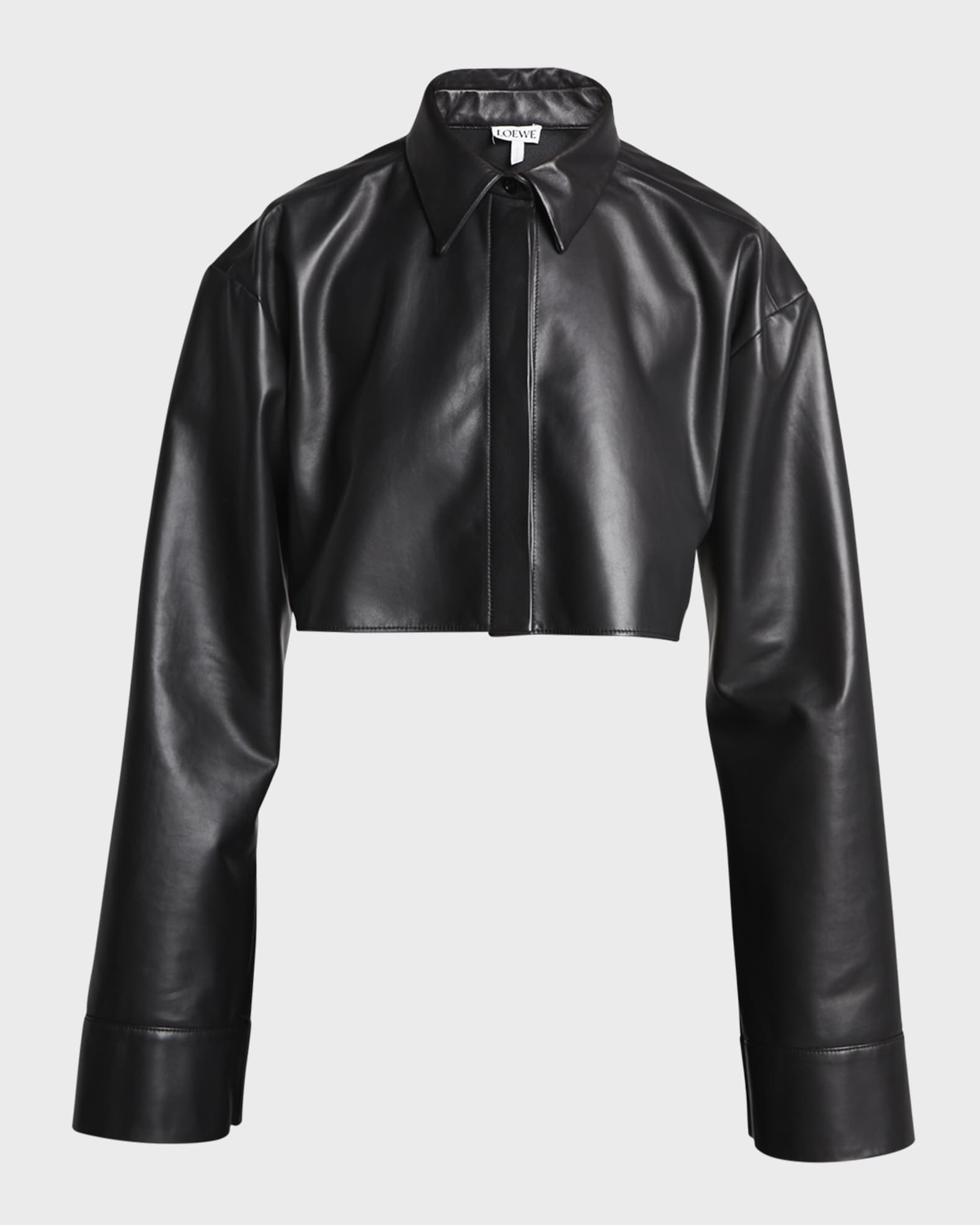 Loewe Leather Crop Collared Shirt | Neiman Marcus