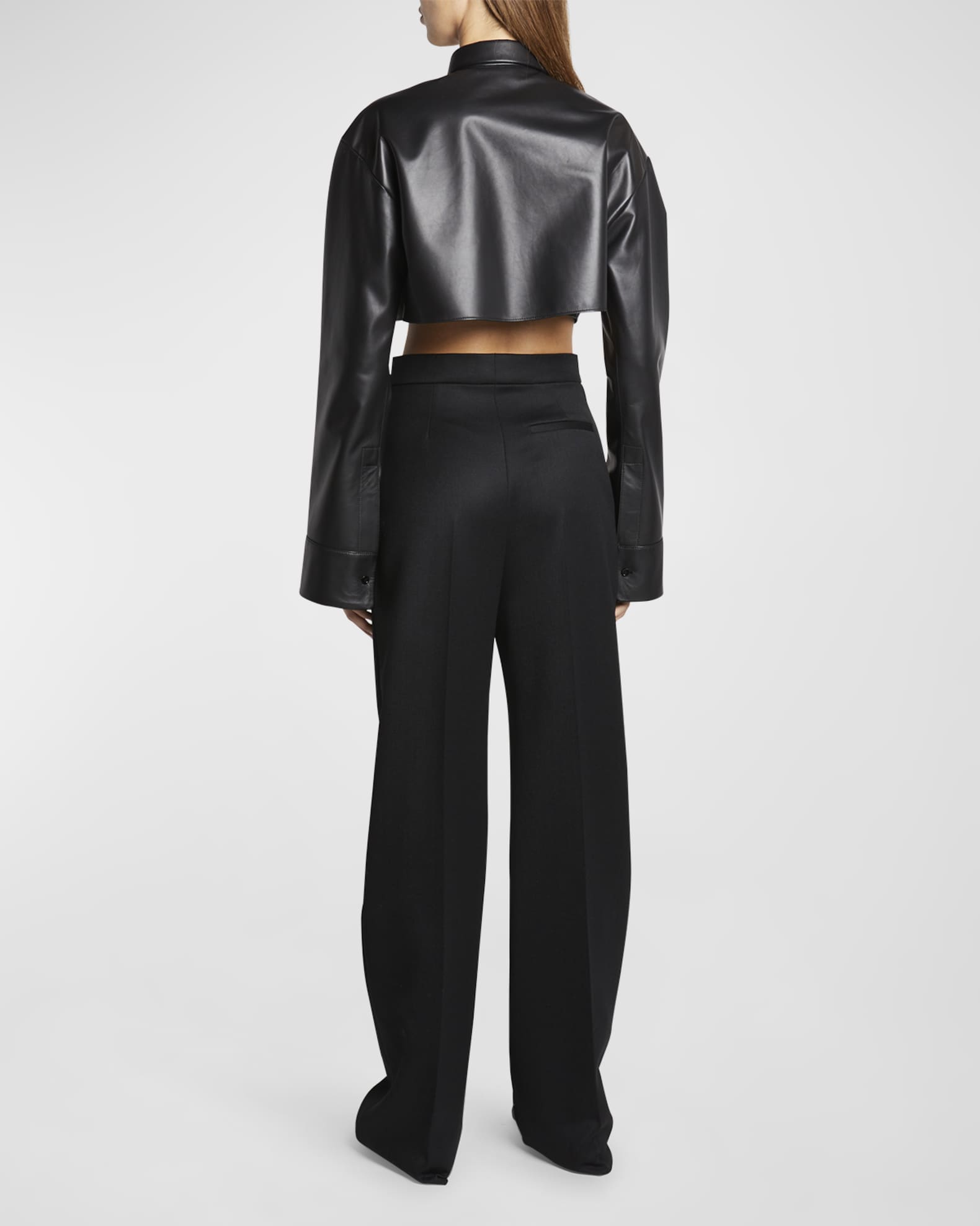 Loewe Leather Crop Collared Shirt | Neiman Marcus