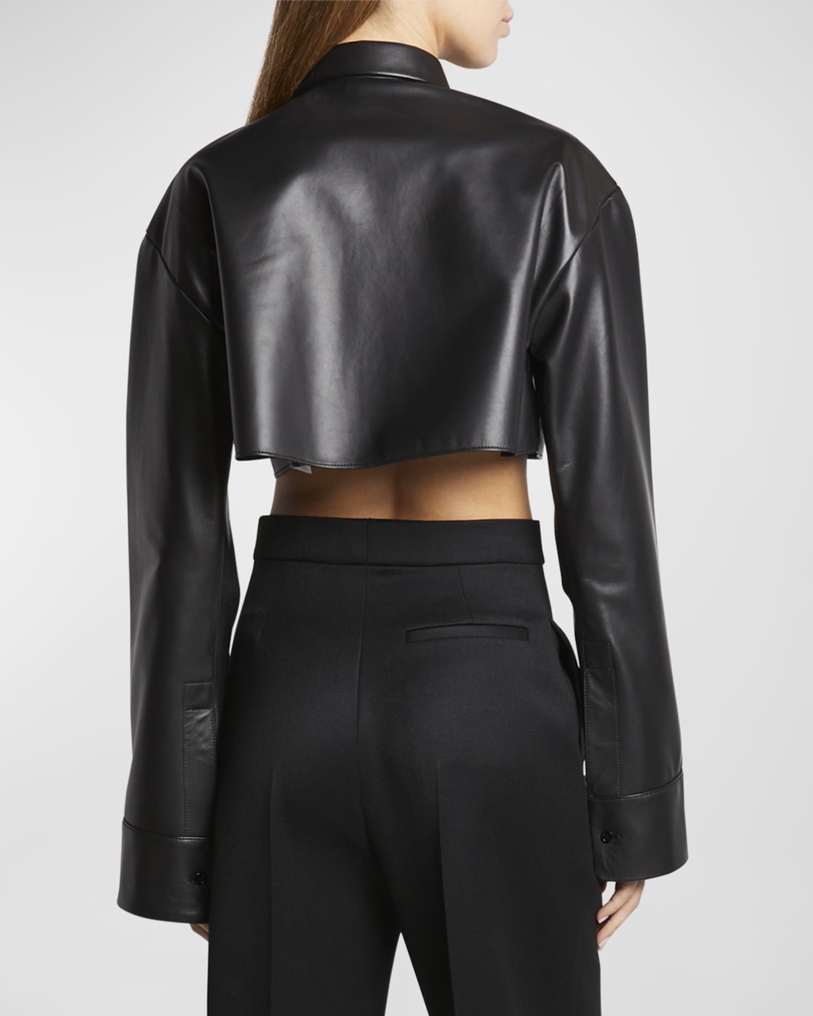 Loewe Leather Crop Collared Shirt | Neiman Marcus